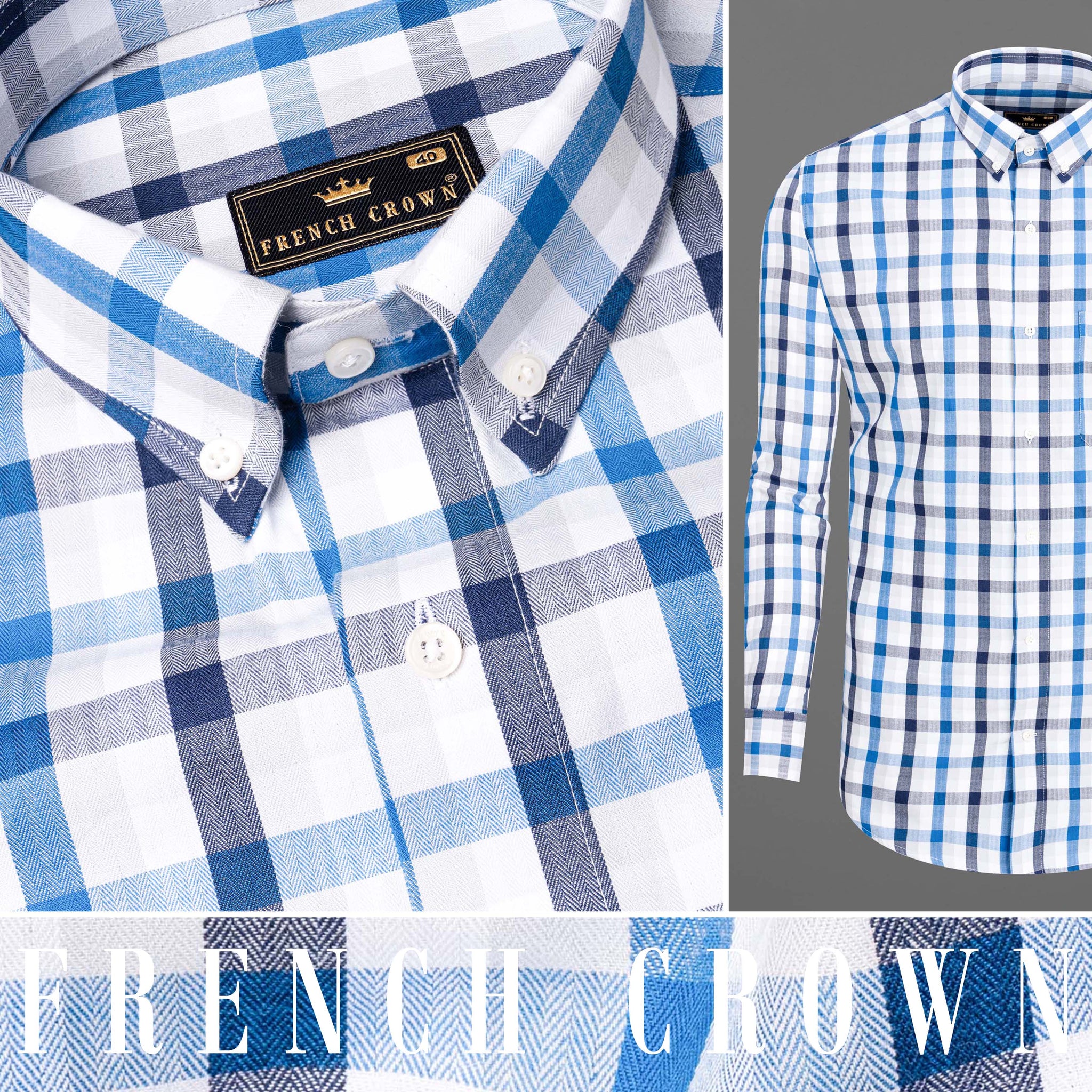 Downriver with Crystal Blue Checks-Plaid Casual Premium Cotton Button ...