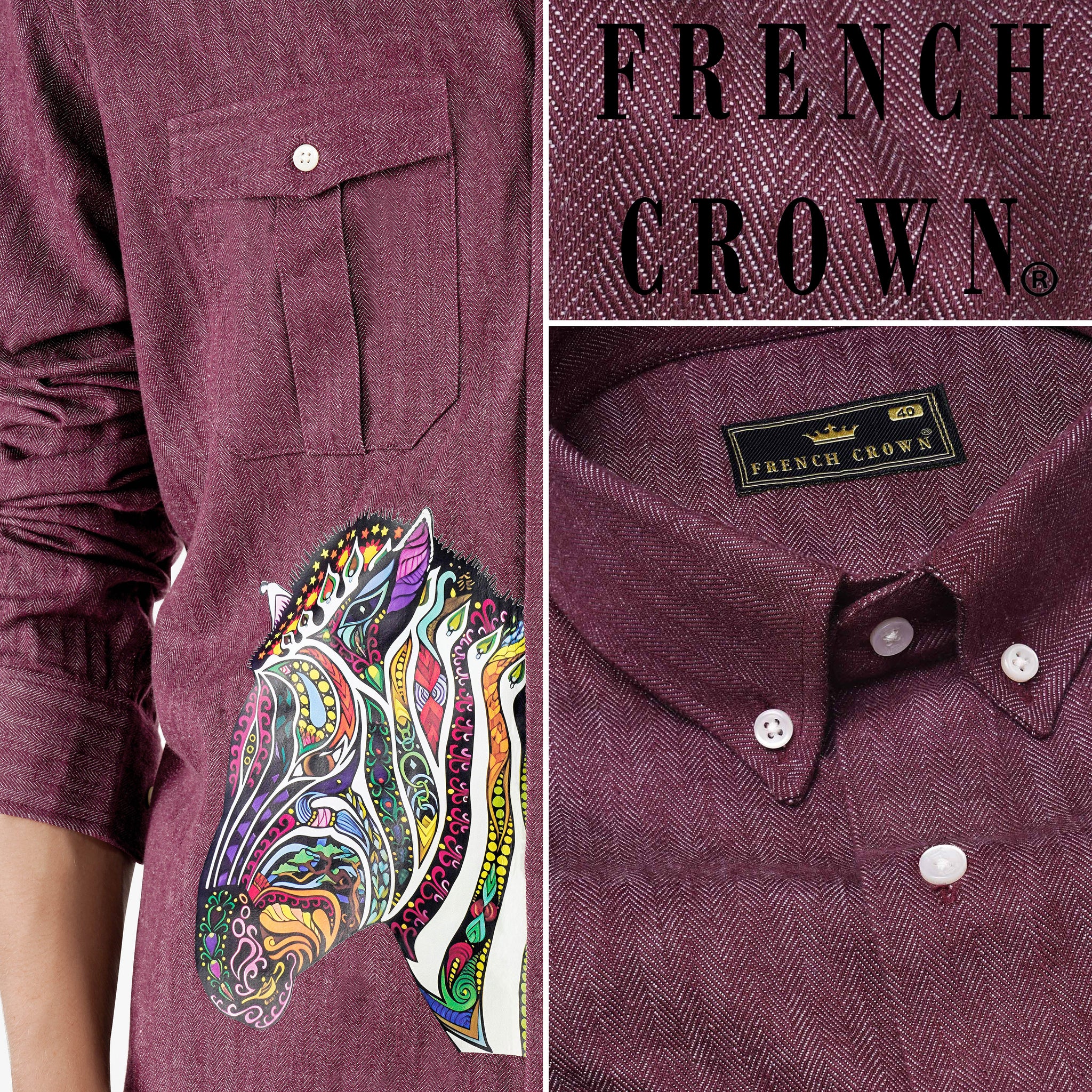 Finn Brown Horse Printed Casual Textured Premium Cotton Button-Down ...