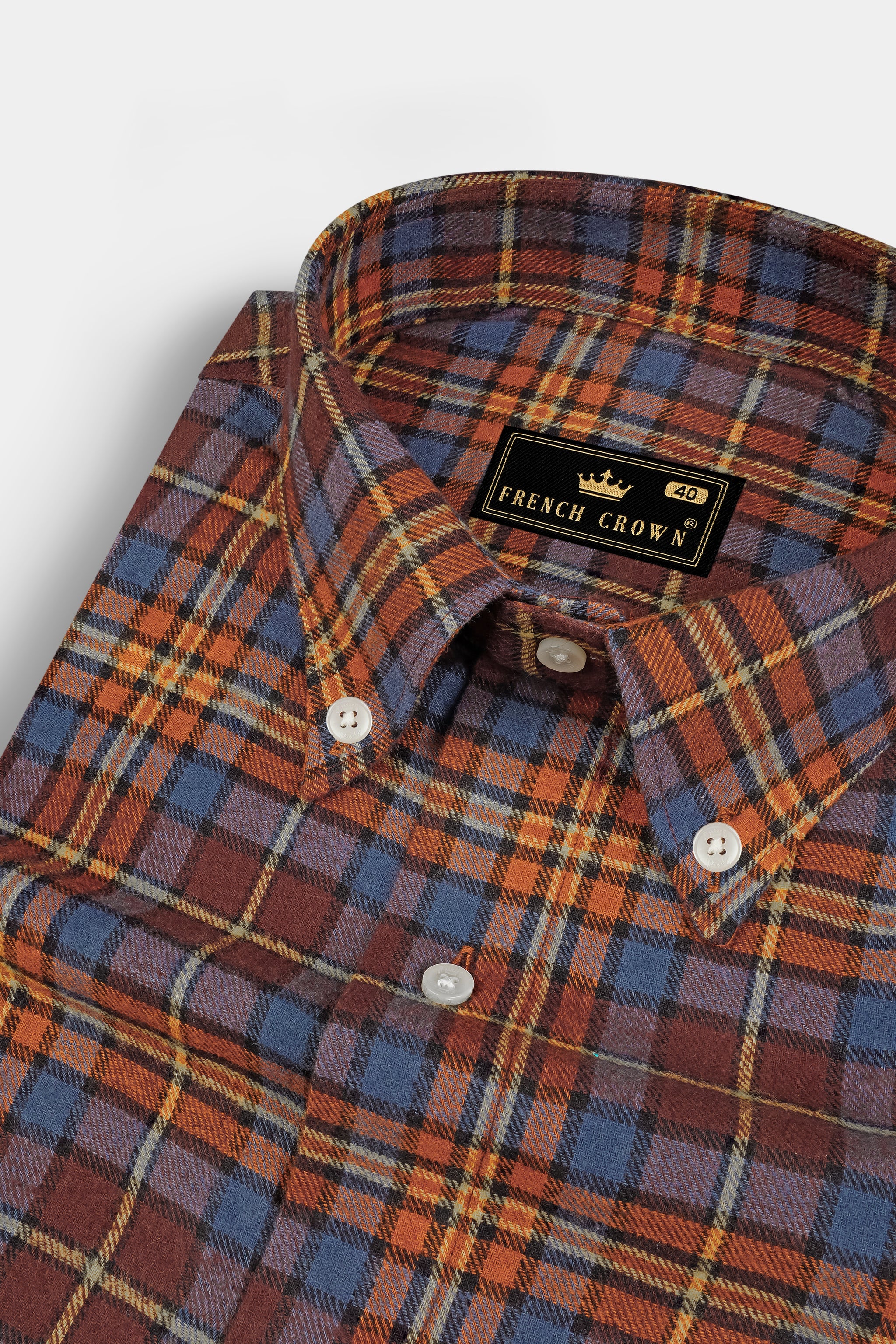 Metallic Copper with Pinkish Casual Checks-Plaid Premium Cotton Button ...