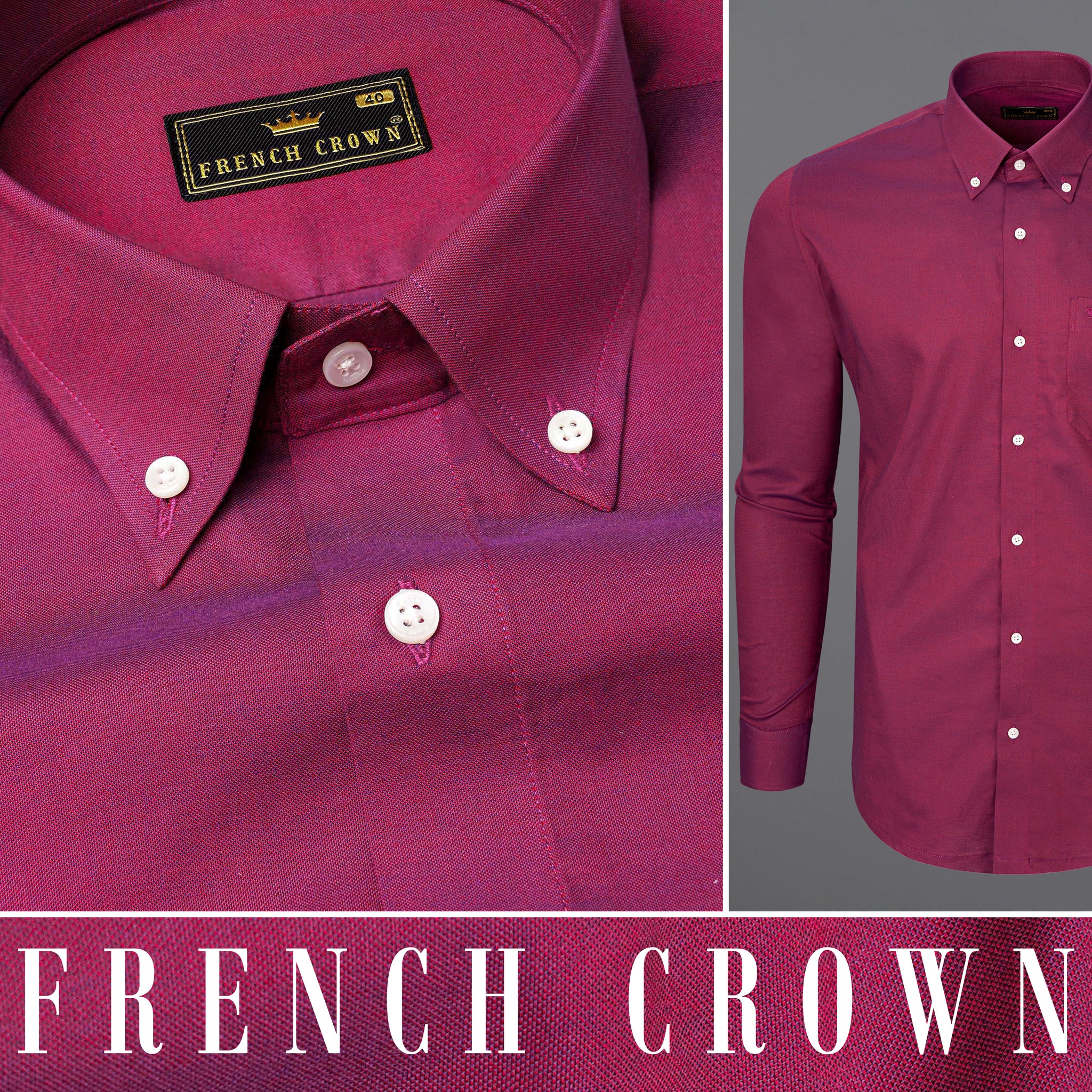 Camelot Pink Chambray Plain-Solid Premium Cotton Button-Down Shirt For ...
