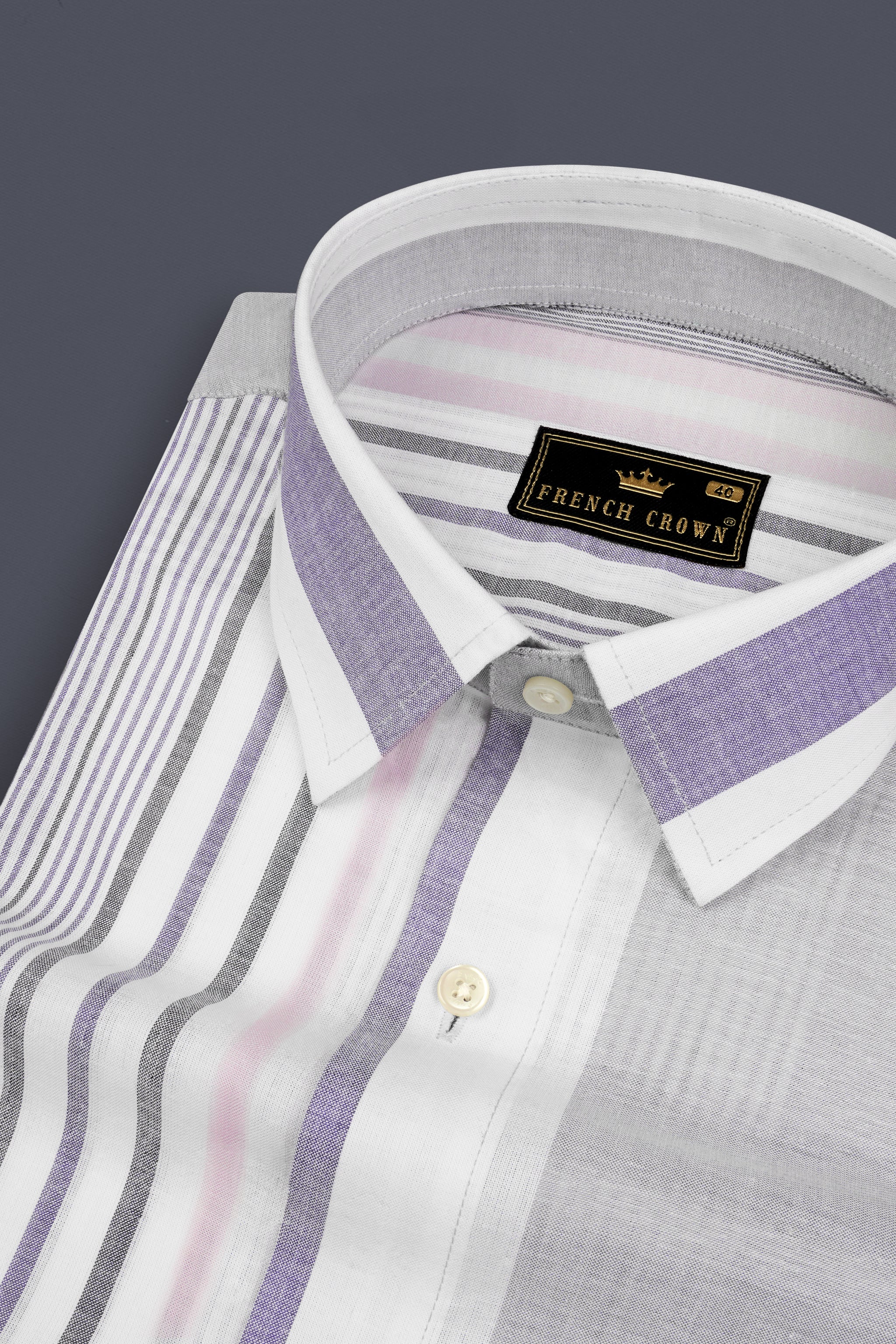 Celeste Gray with Opera Mauve Casual Stripes Premium Cotton Shirt For ...