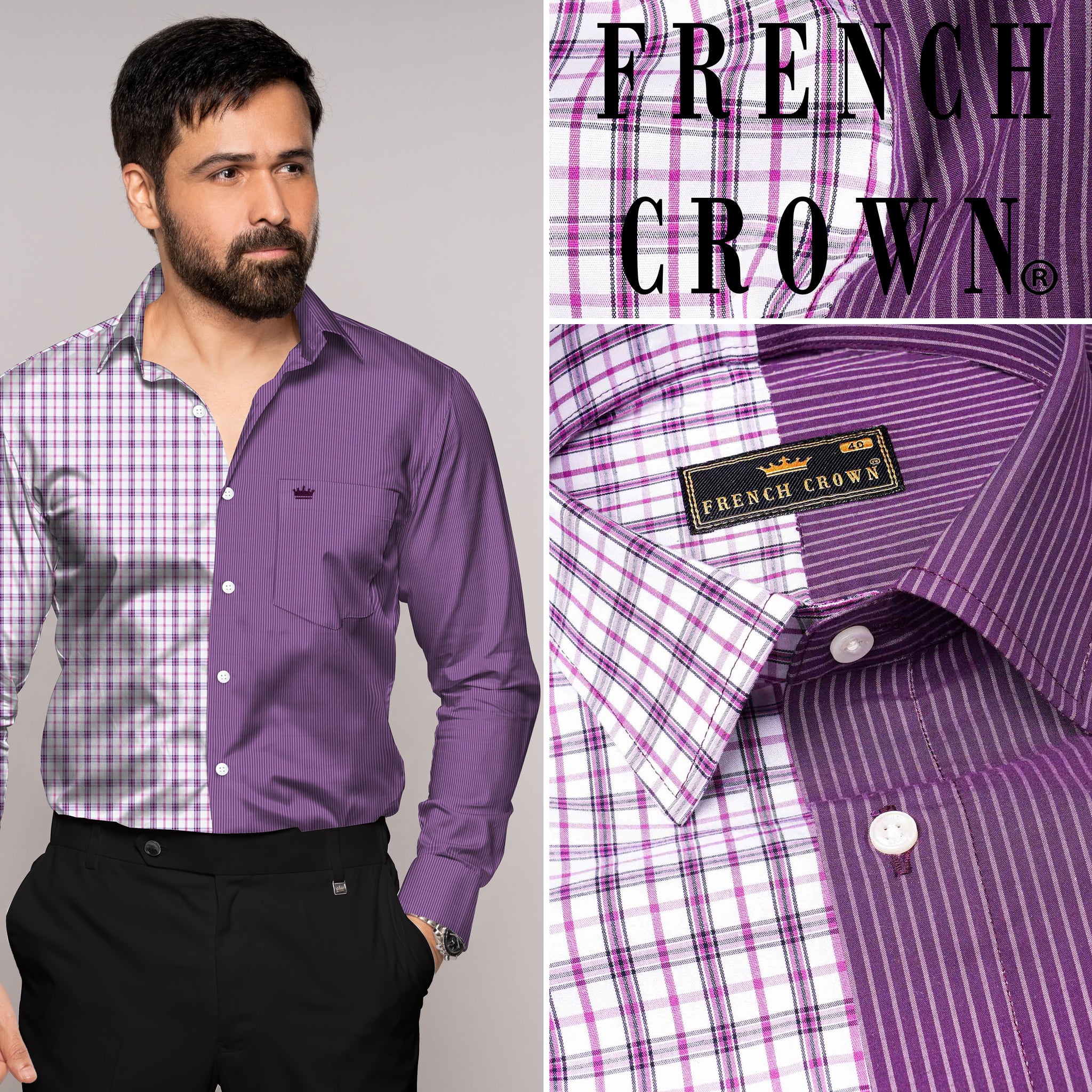 Half Checkered Half Striped Casual Stripes Premium Cotton Shirt For Men ...