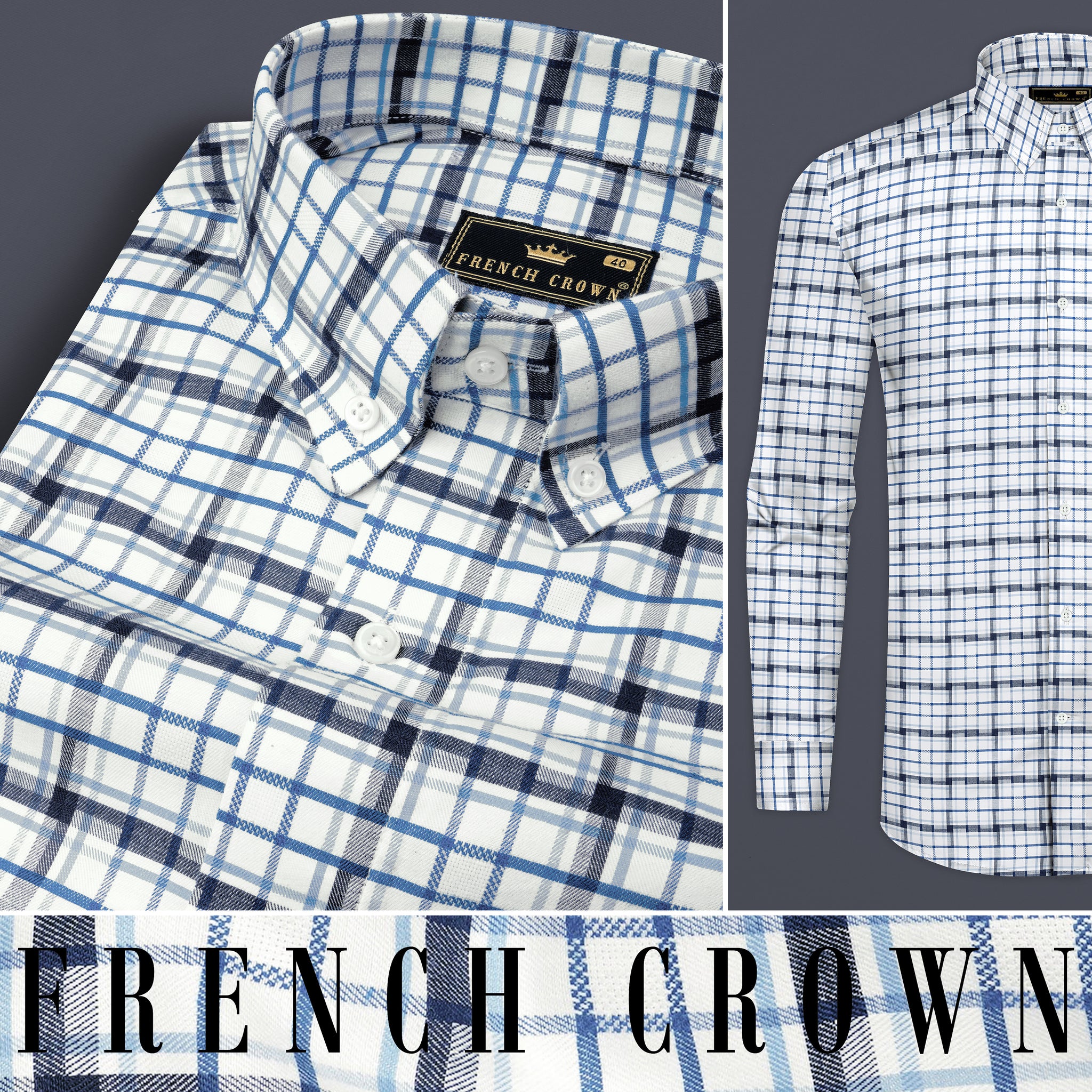 Limed Spruce and Metallic Blue Casual Checks-Plaid Premium Cotton ...