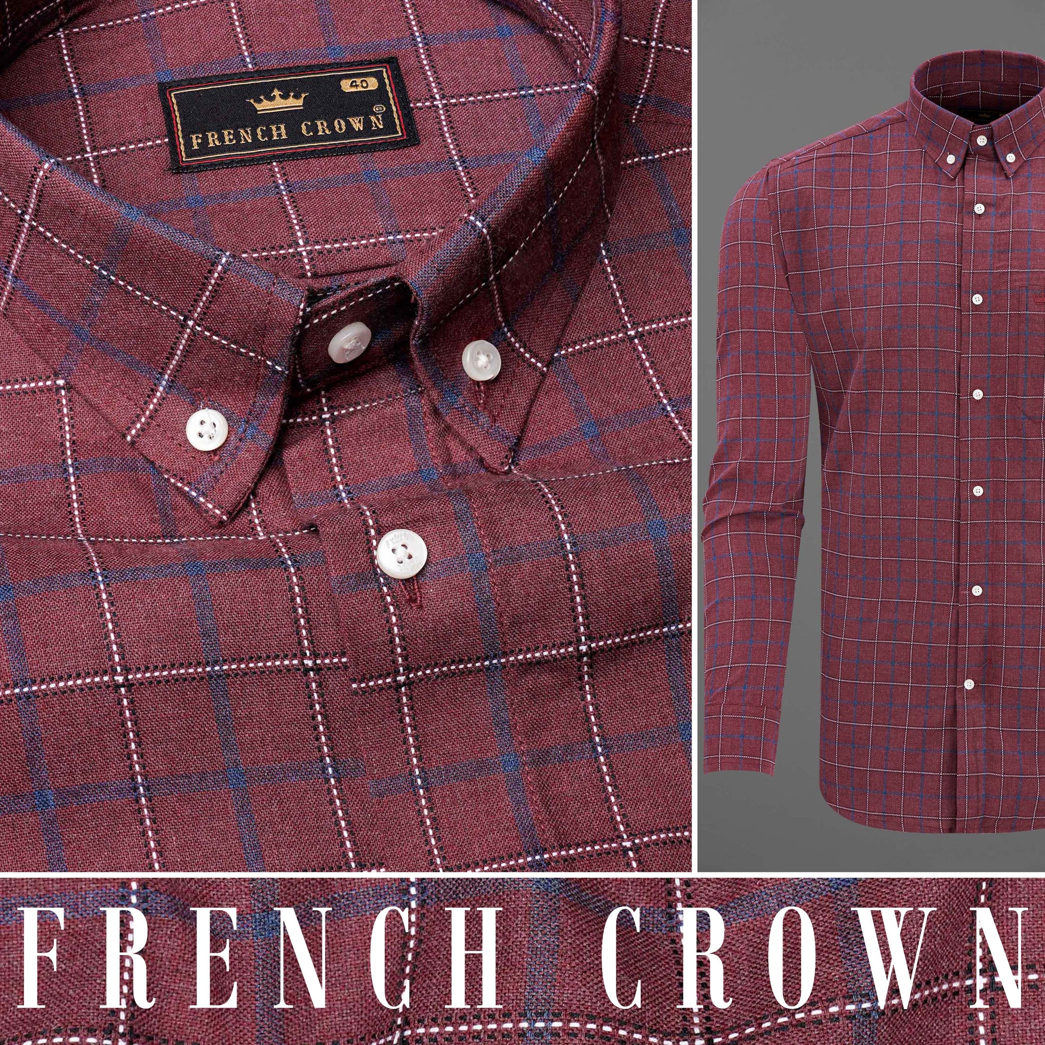 Merlot Red Formal Checks-Plaid Premium Cotton Button-Down Shirt For Men ...