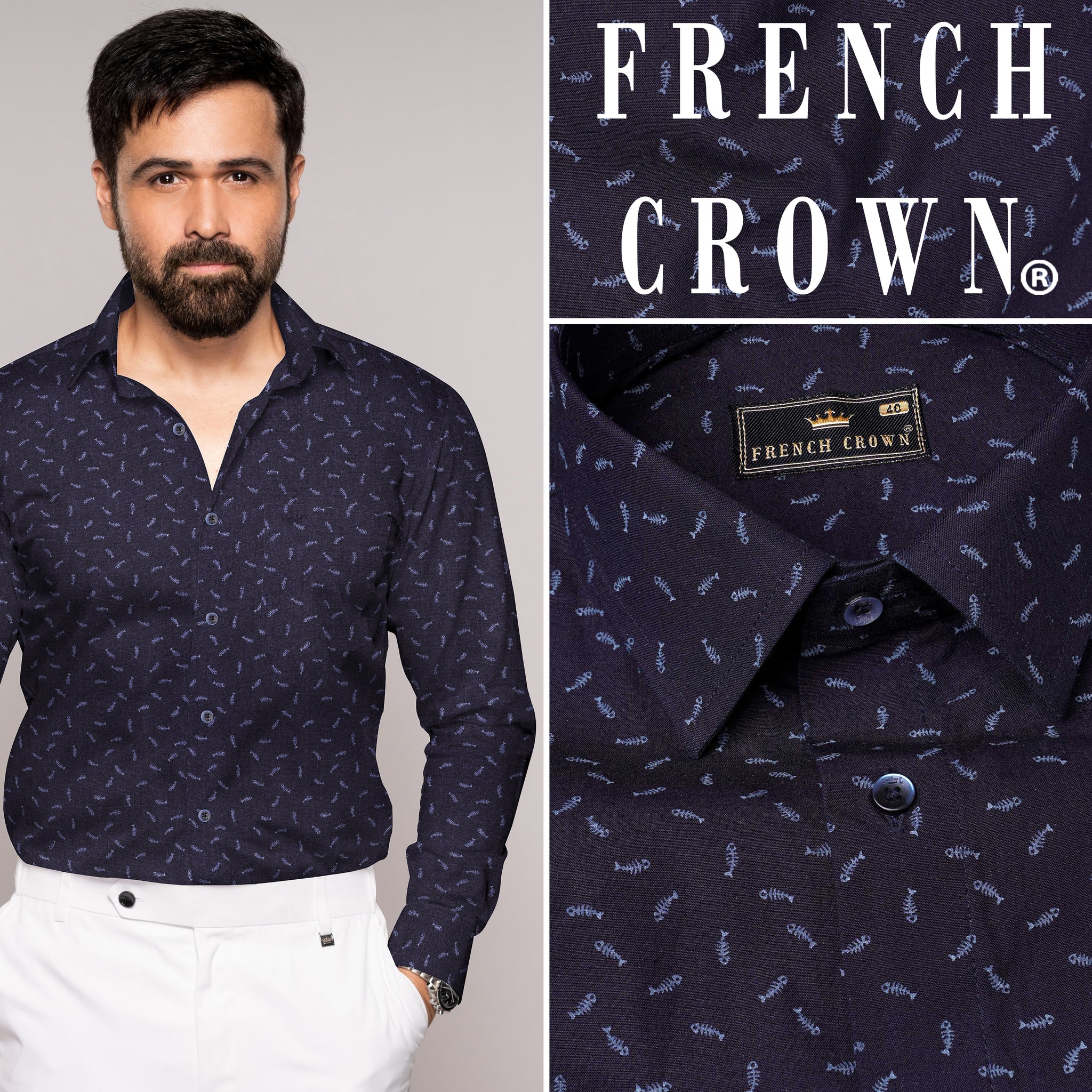 Bastille Navy Blue Fish Casual Prints Premium Cotton Shirt For Men ...