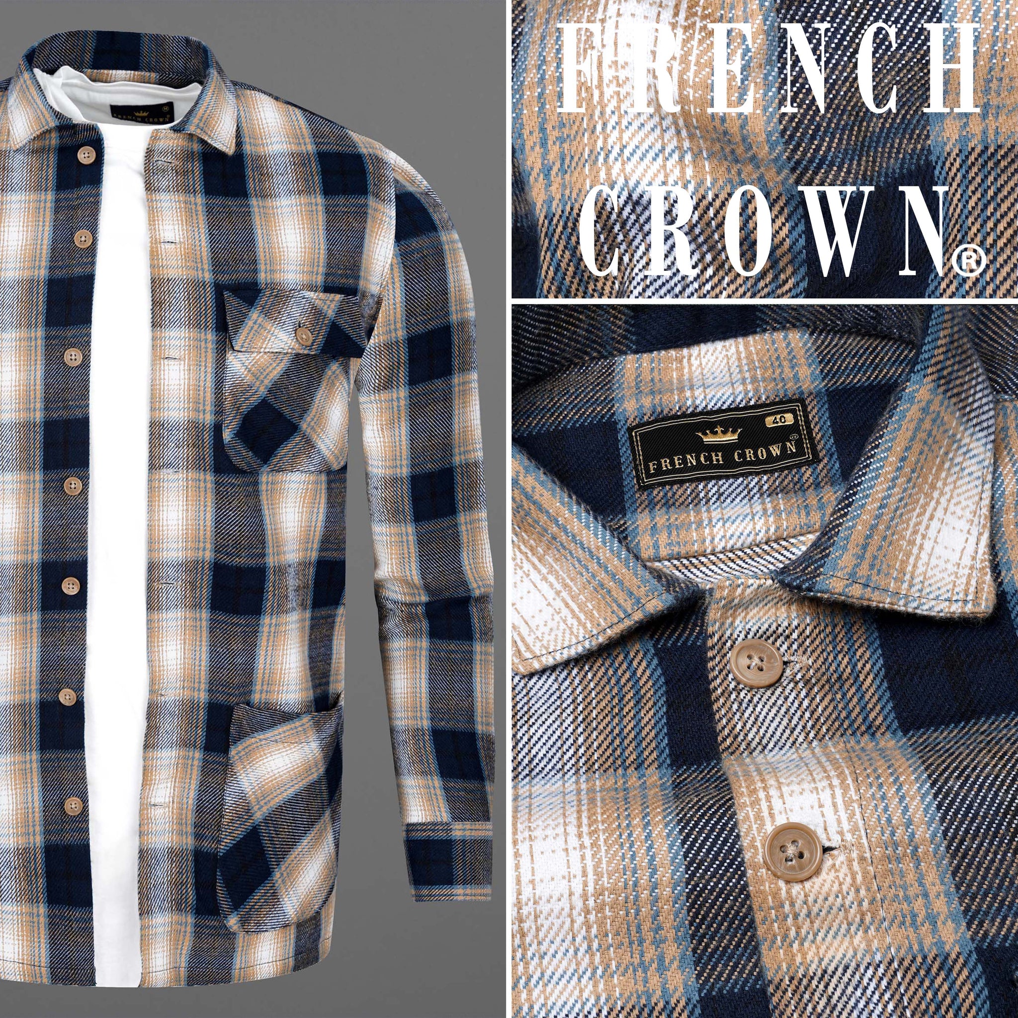 Ebony Clay Navy Blue and Sandrift Brown Casual Checks-Plaid Premium ...