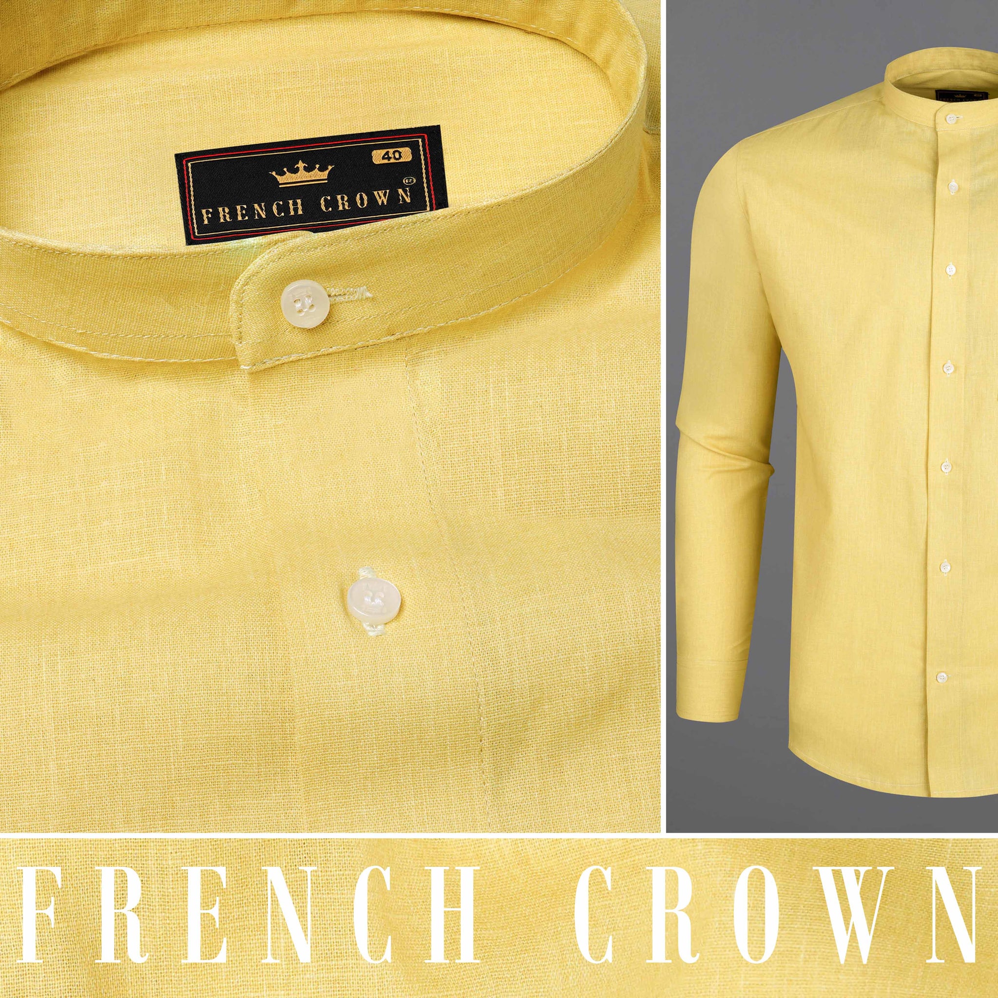 Grandis Yellow Casual Plain-Solid Premium Linen Shirt For Men