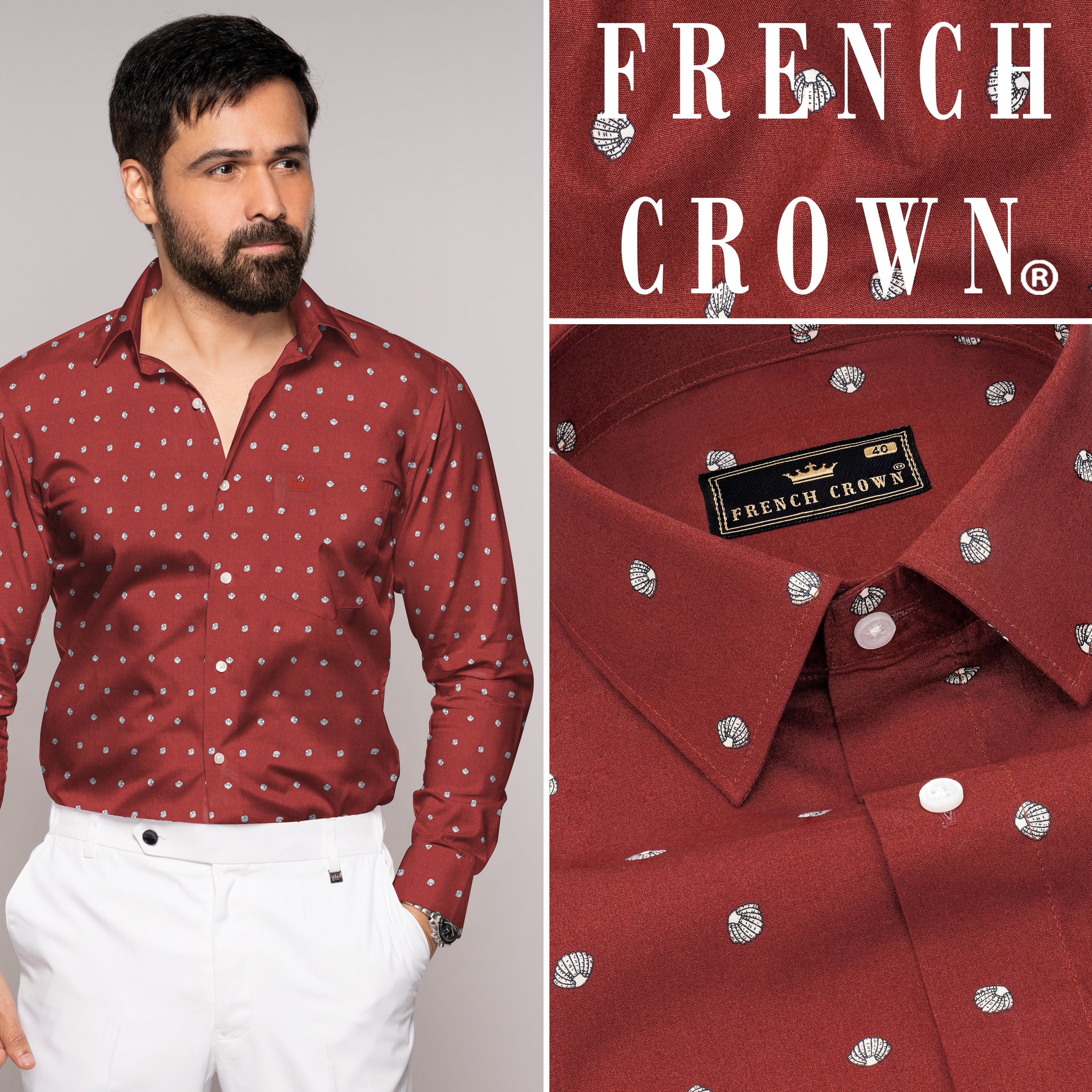 Sanguine Red Sea Shells Casual Prints Premium Cotton Shirt For Men ...