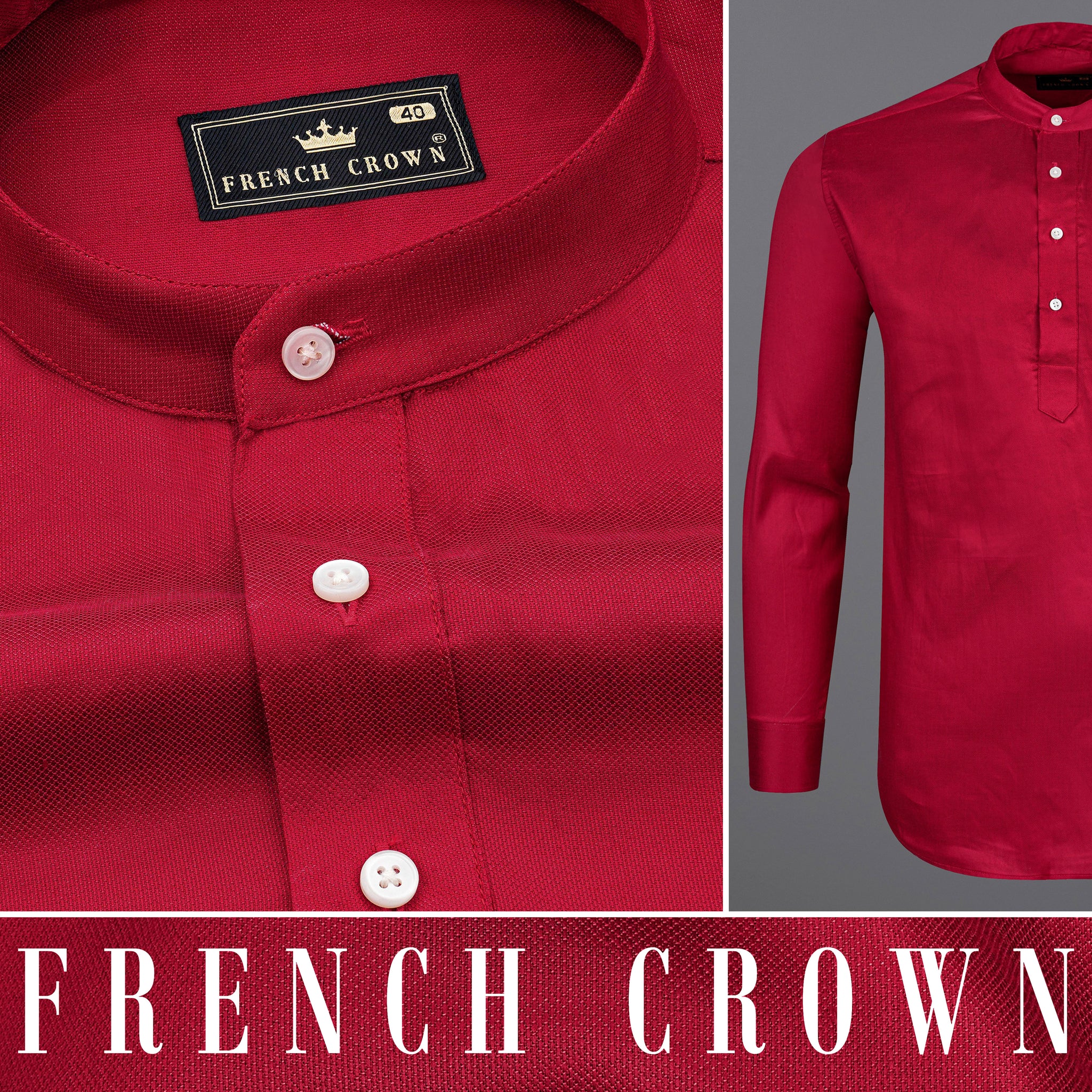Shiraz Red Textured Premium Cotton Indian Kurta Style Shirt For Men ...