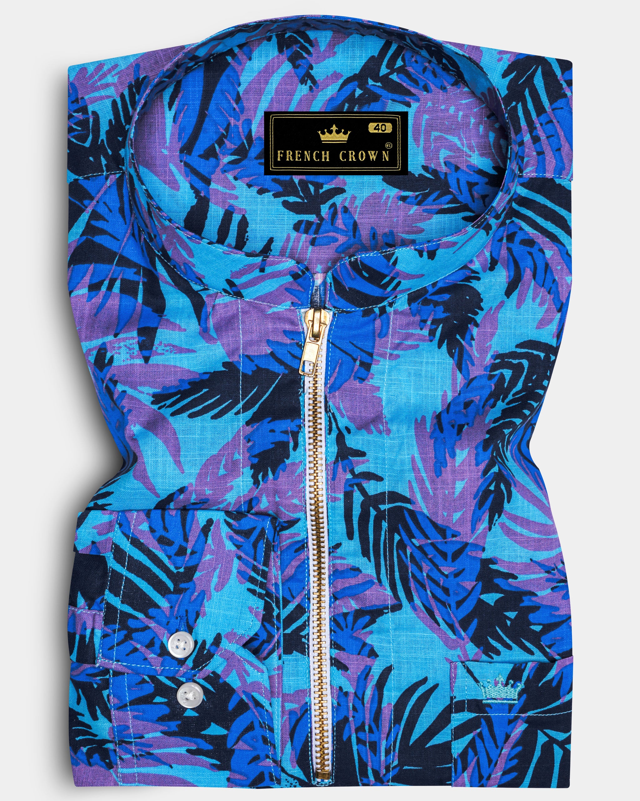 Mariner Blue with Malbu Sky Blue Casual Prints Premium Cotton Shirt For ...
