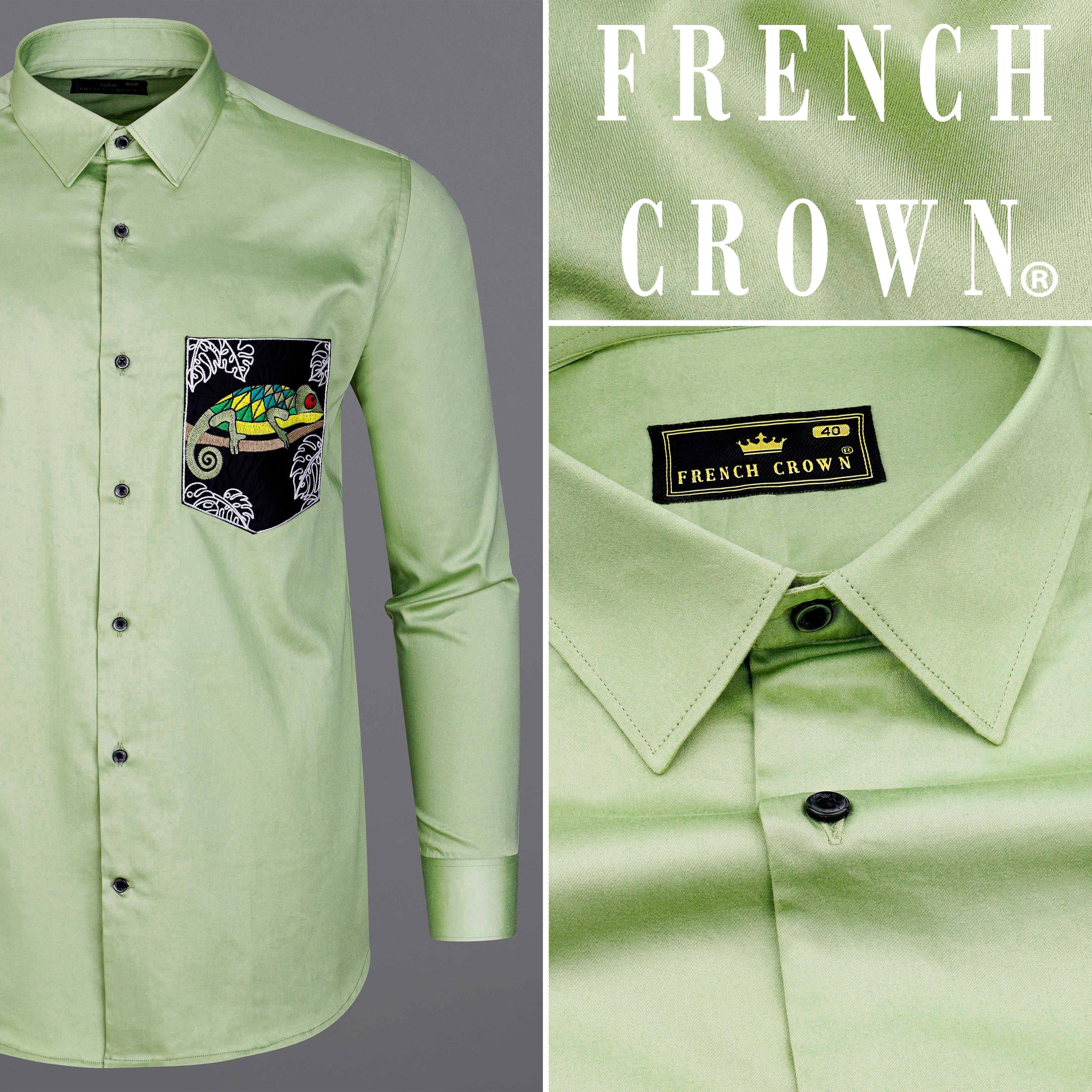 Timberwolf Green with Black Patch Pocket Chameleon Embroidered Formal ...