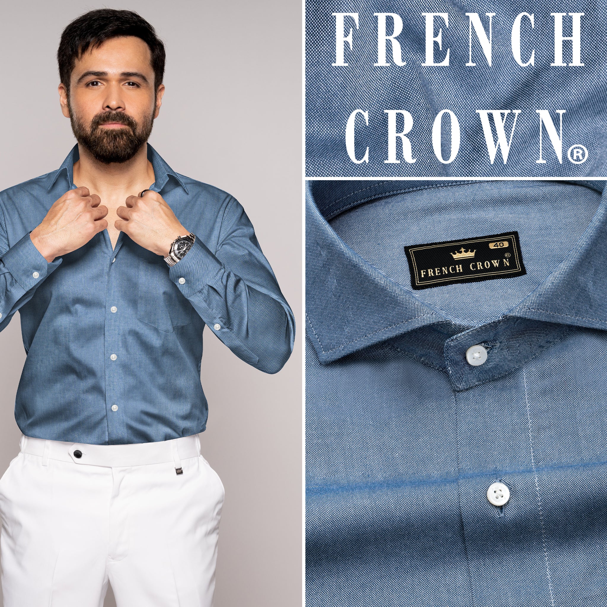 Slate Blue Formal/Casual Textured Premium Cotton Shirt For Men - Rare ...