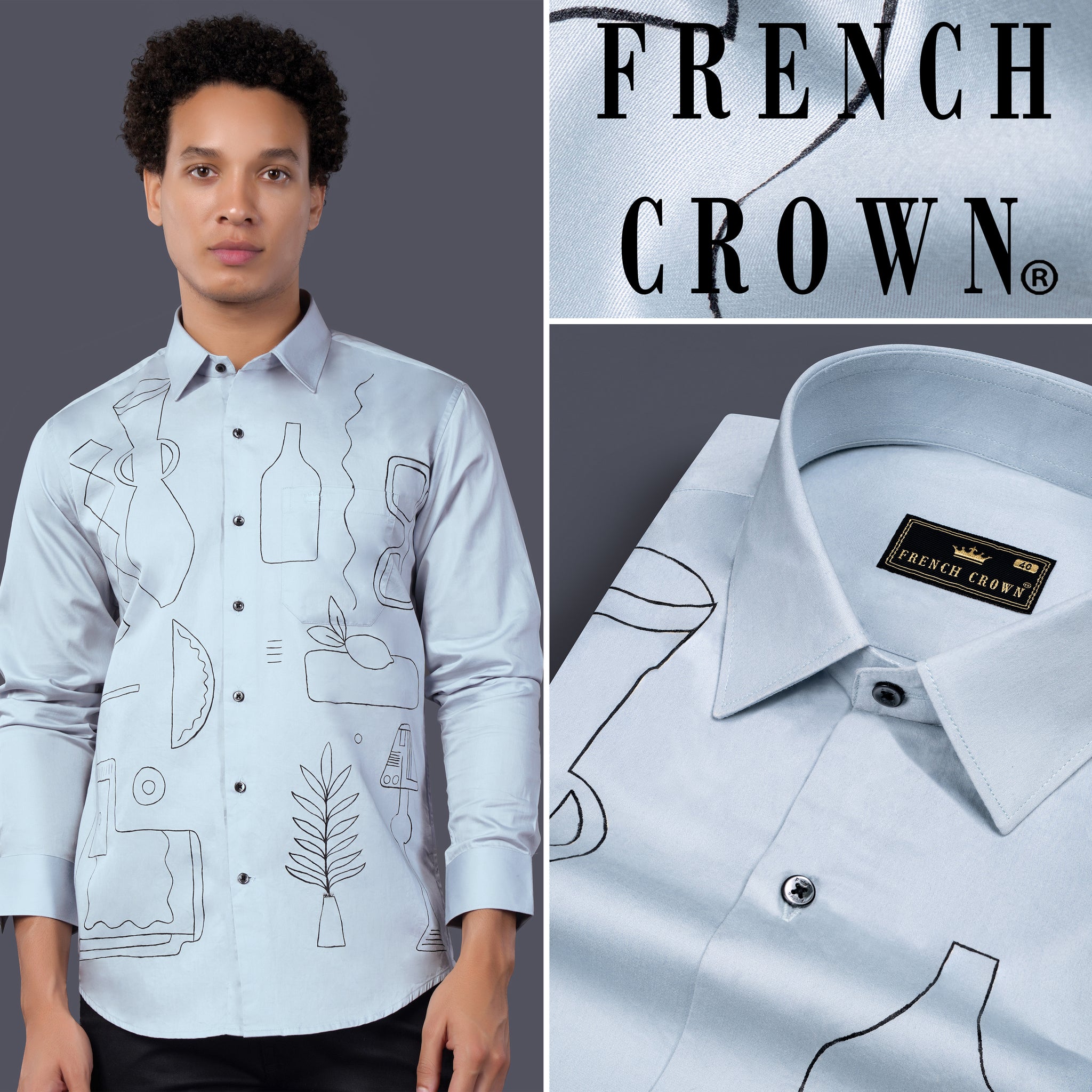 aqua blue Hand Painted Casual Plain-Solid Premium Cotton Shirt For Men