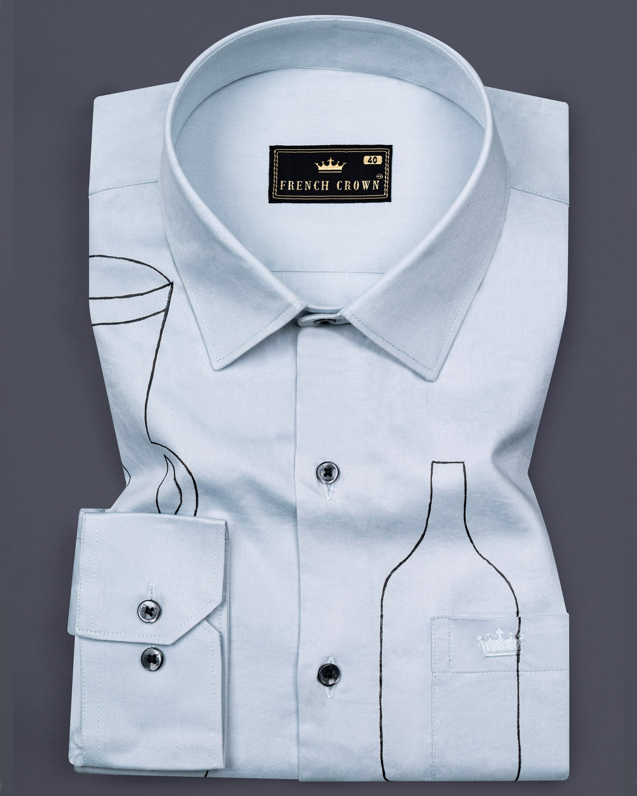 aqua blue Hand Painted Casual Plain-Solid Premium Cotton Shirt For Men