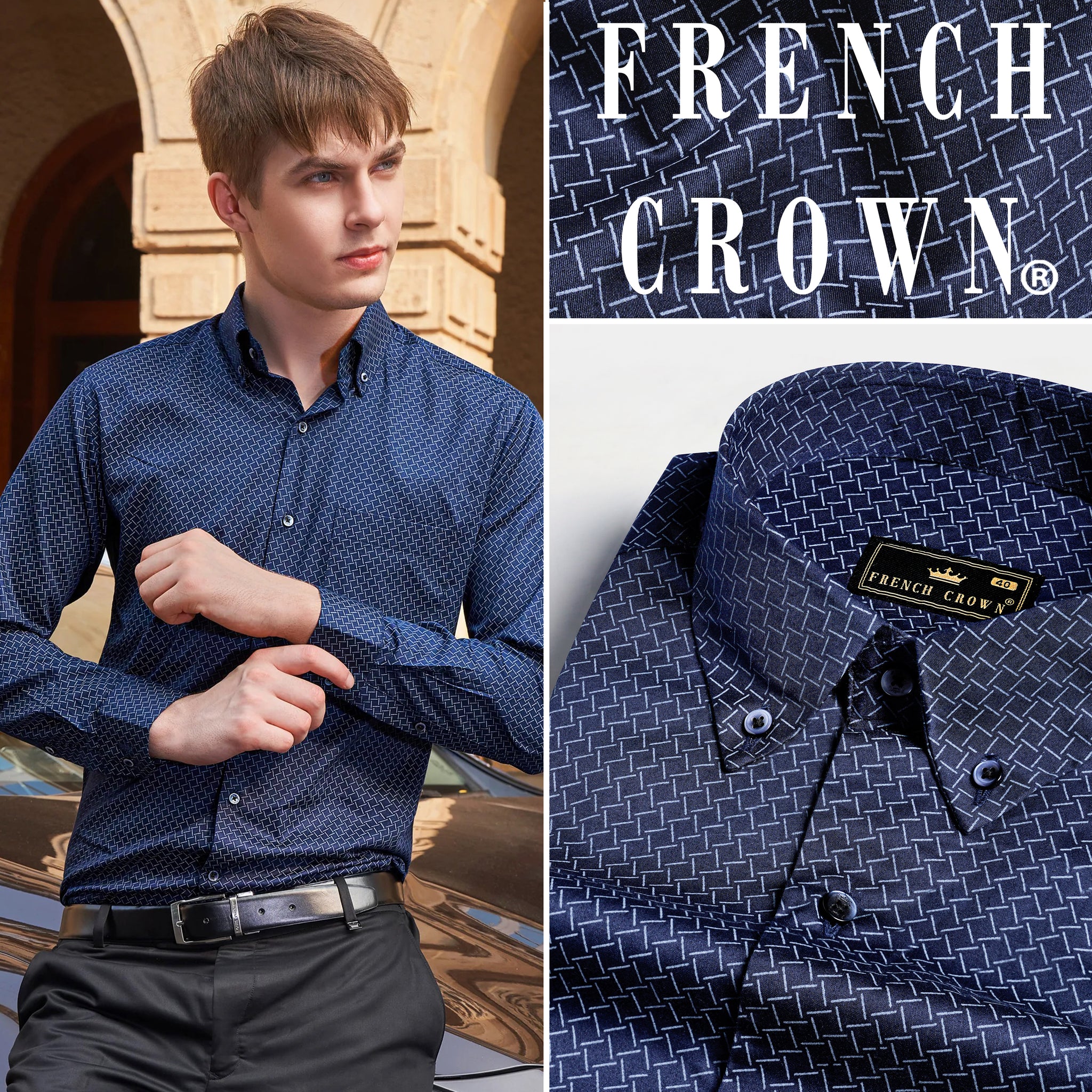 Mirage Navy Blue Formal/Casual Prints Premium Cotton Button-Down Shirt ...