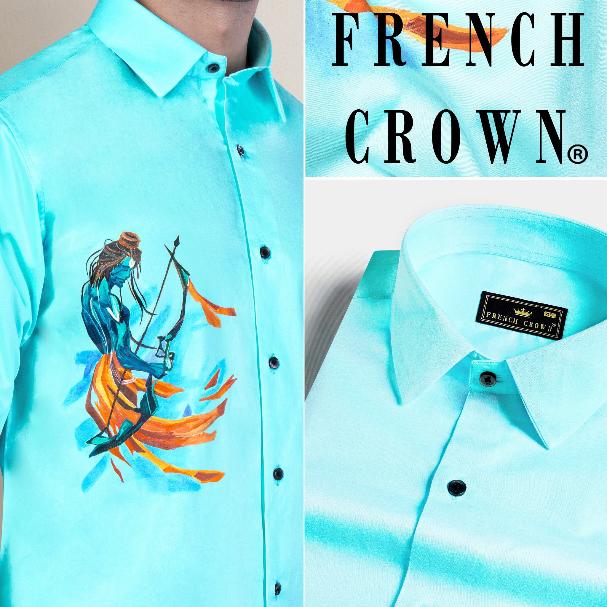 Cyan Blue Lord Ram Hand Painted Casual Plain-Solid Premium Cotton Shirt ...