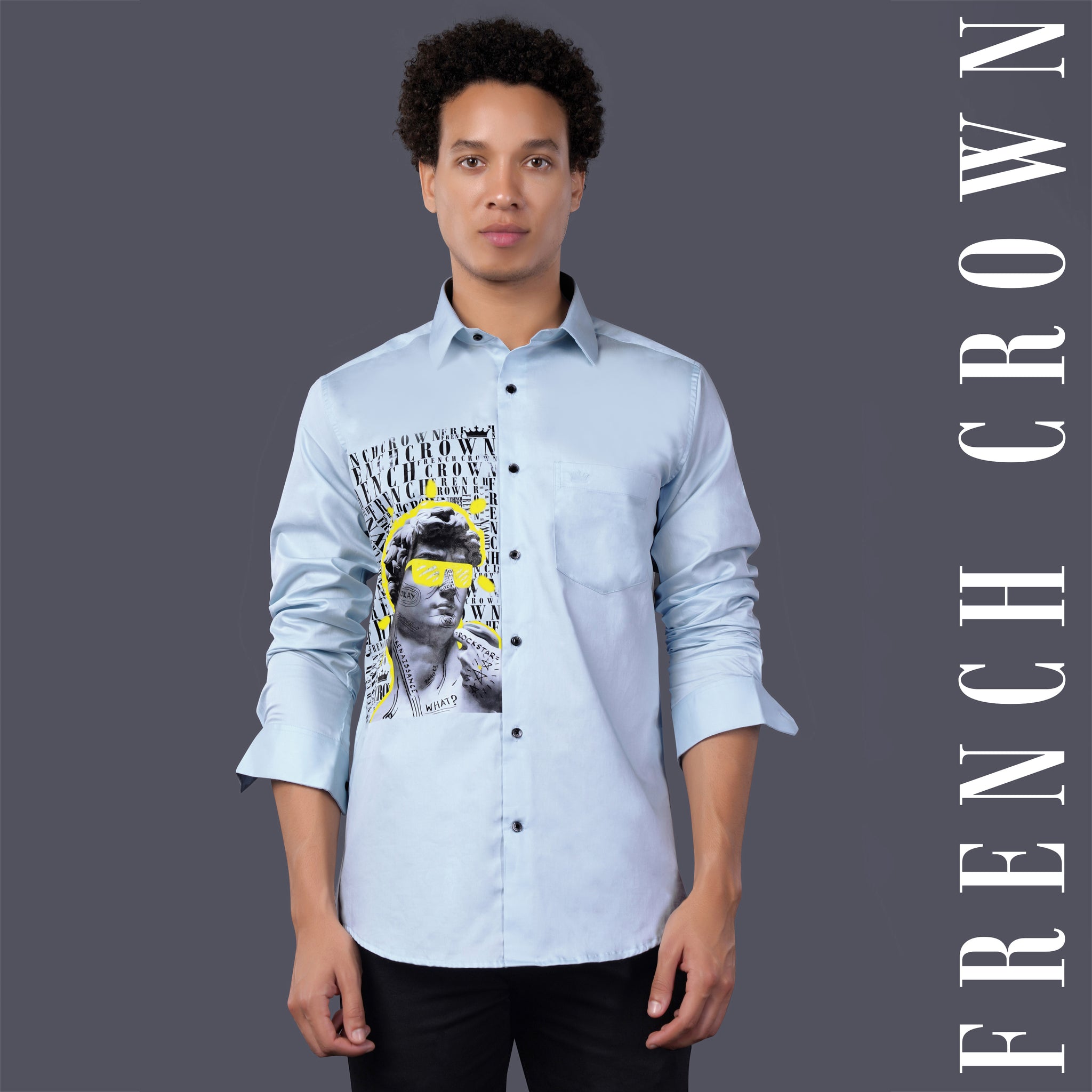 Botticelli Blue Cool David of Michelangelo Printed Casual Plain-Solid ...