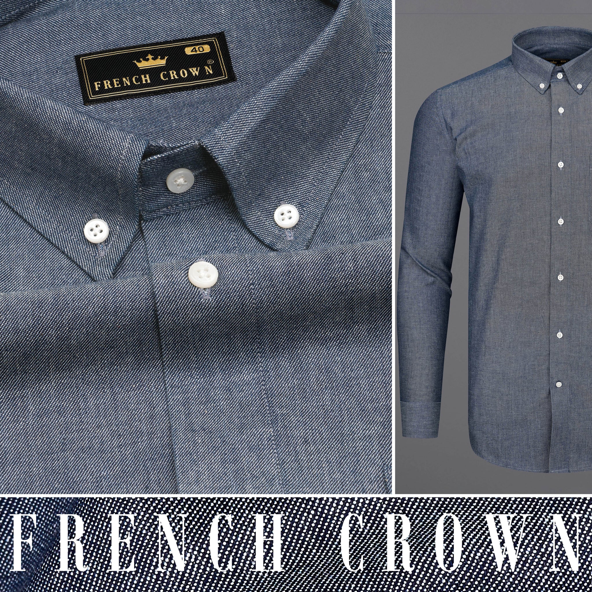 Carbon Blue Formal/Casual Textured Premium Cotton Button-Down Shirt For ...