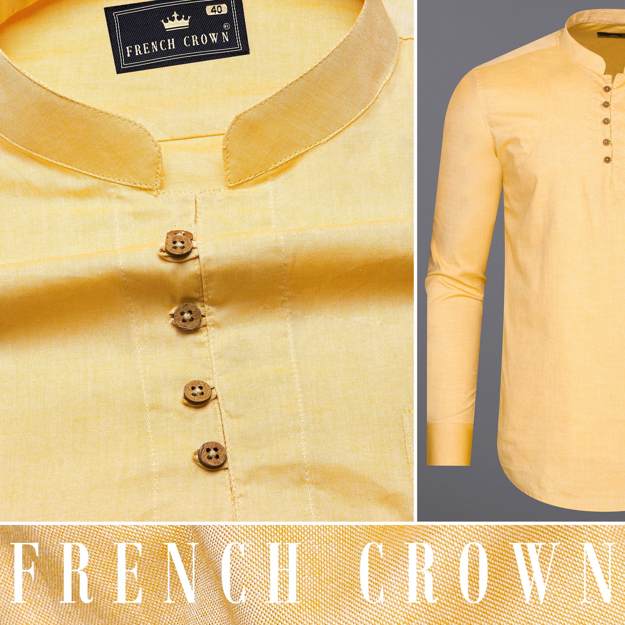 Walnut Yellow Casual Textured Premium Cotton Indian Kurta Style Shirt ...