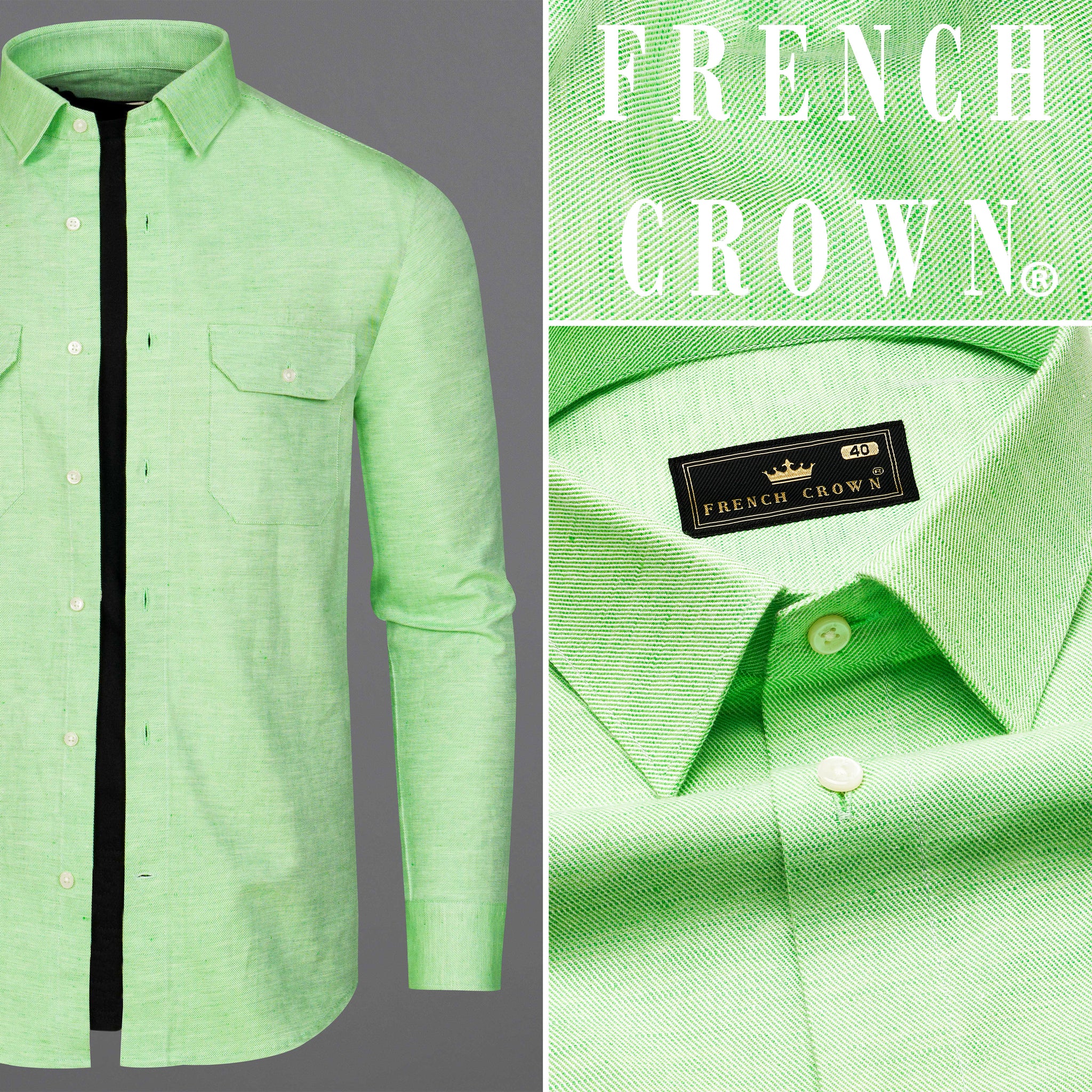 Chinook Green Casual Textured Premium Linen Shackets / Overshirt For Men