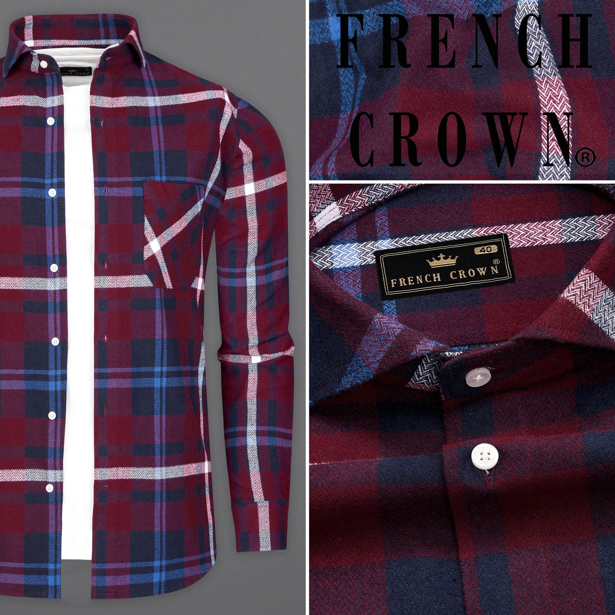Metallic Maroon Casual Checks-Plaid Premium Cotton Shackets / Overshirt ...