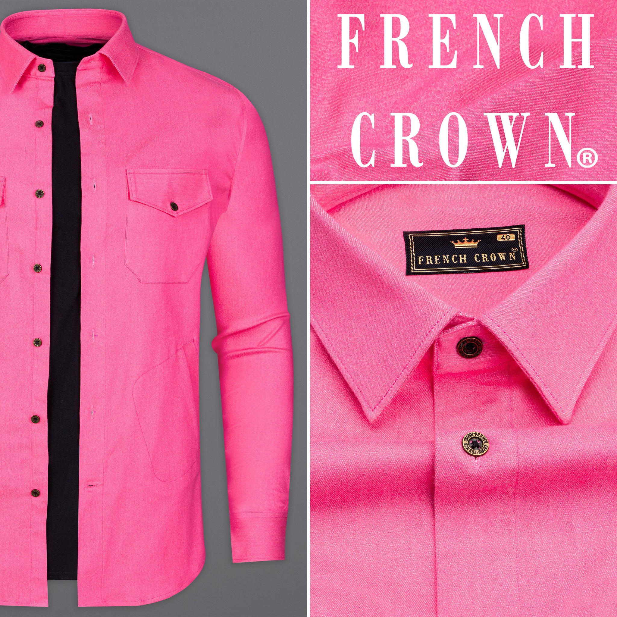 Deep Blush Pink Casual Textured Premium Cotton Shackets / Overshirt For ...