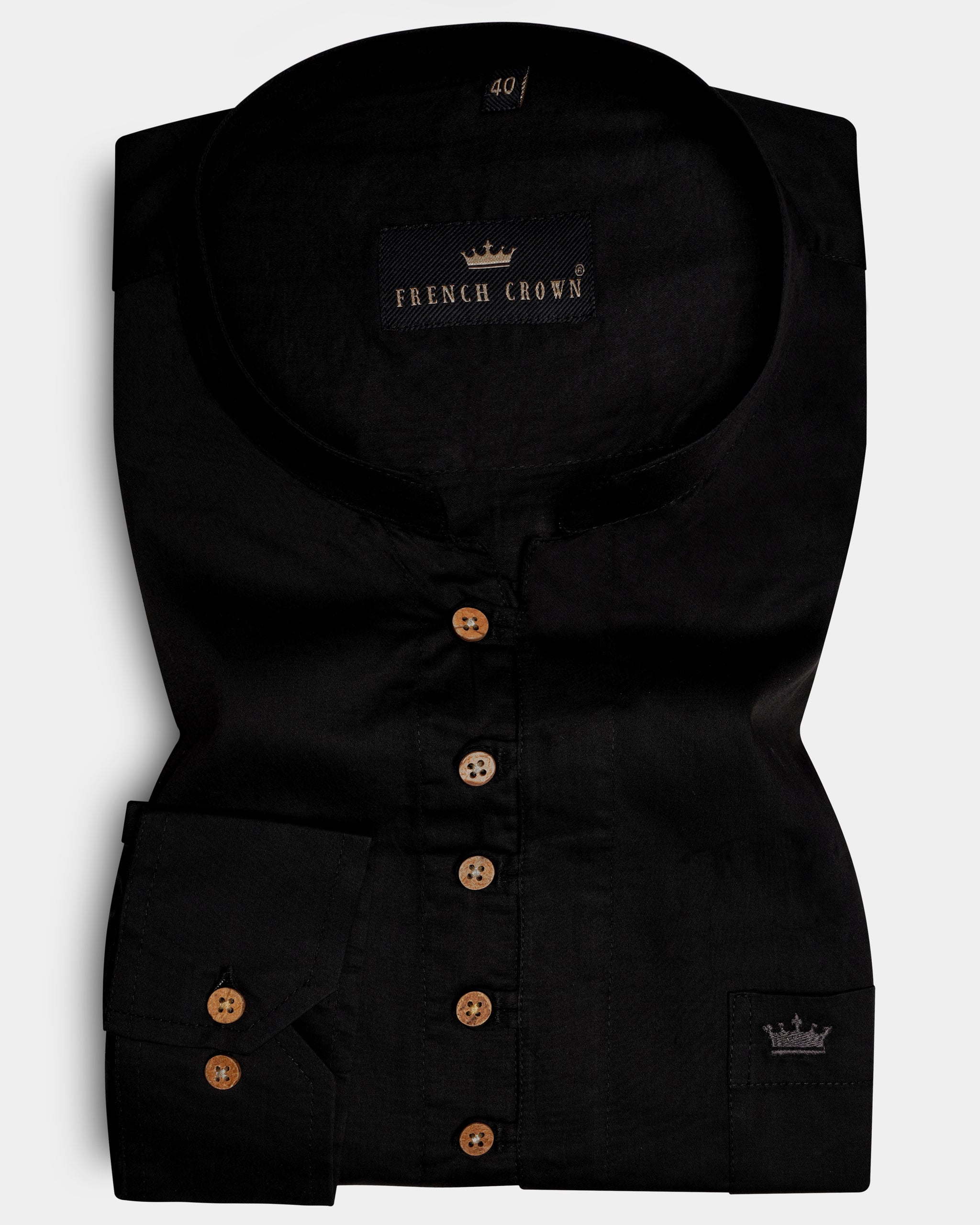 Jade Black Plain-Solid Premium Cotton Indian Kurta Style Shirt For Men ...