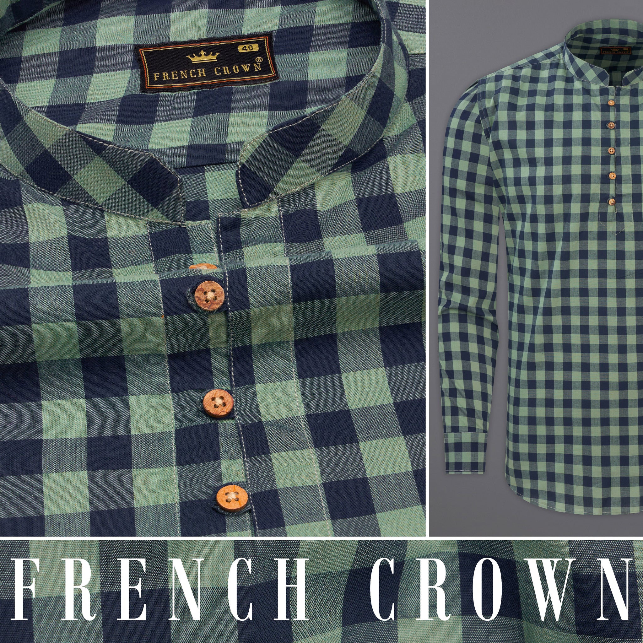 Battleship Green and Valhalla Blue Checks-Plaid Premium Cotton Indian ...