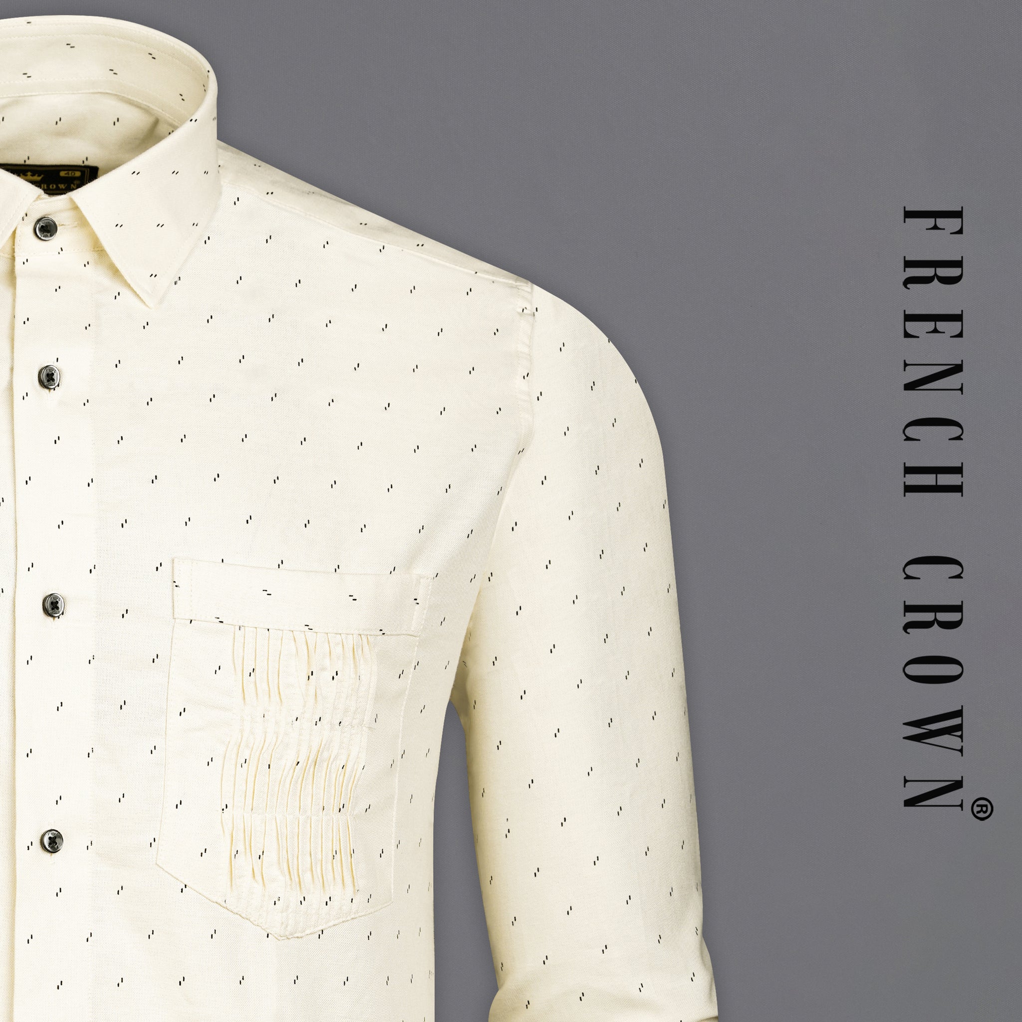 Parchment Cream with Black Formal/Casual Prints Premium Cotton Shirt ...
