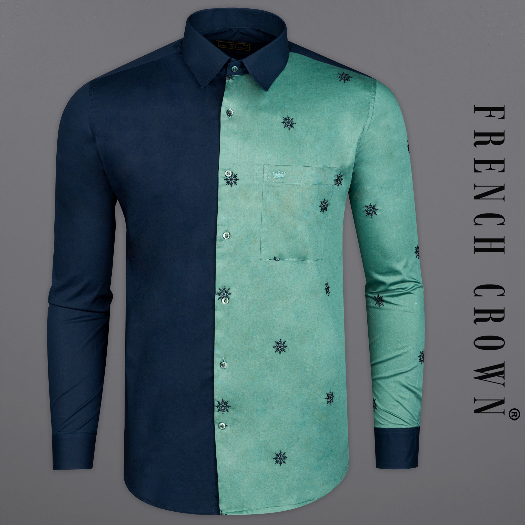 Cloud Burst Blue with Chinook Green Casual Plain-Solid Premium Cotton ...