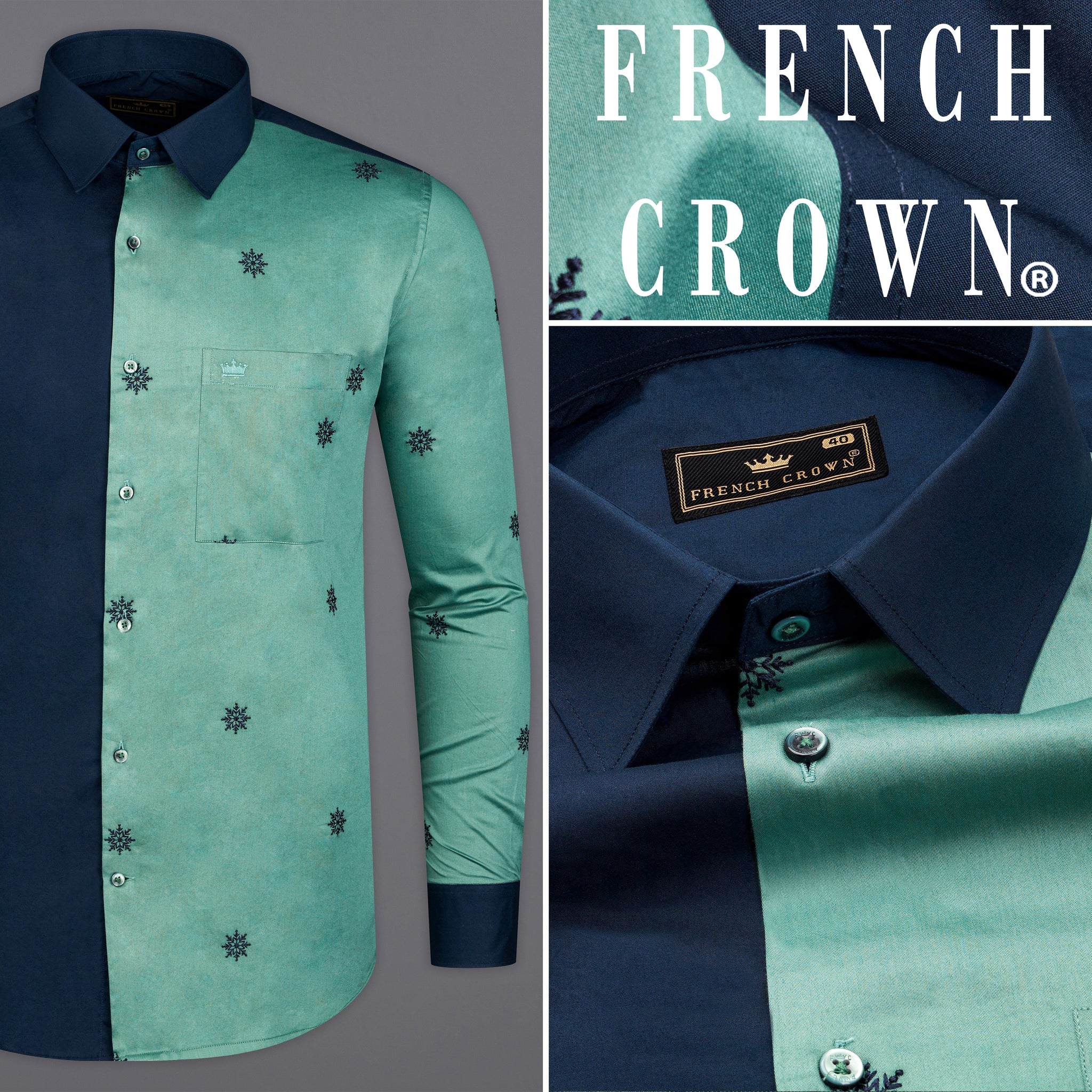 Cloud Burst Blue with Chinook Green Casual Plain-Solid Premium Cotton ...