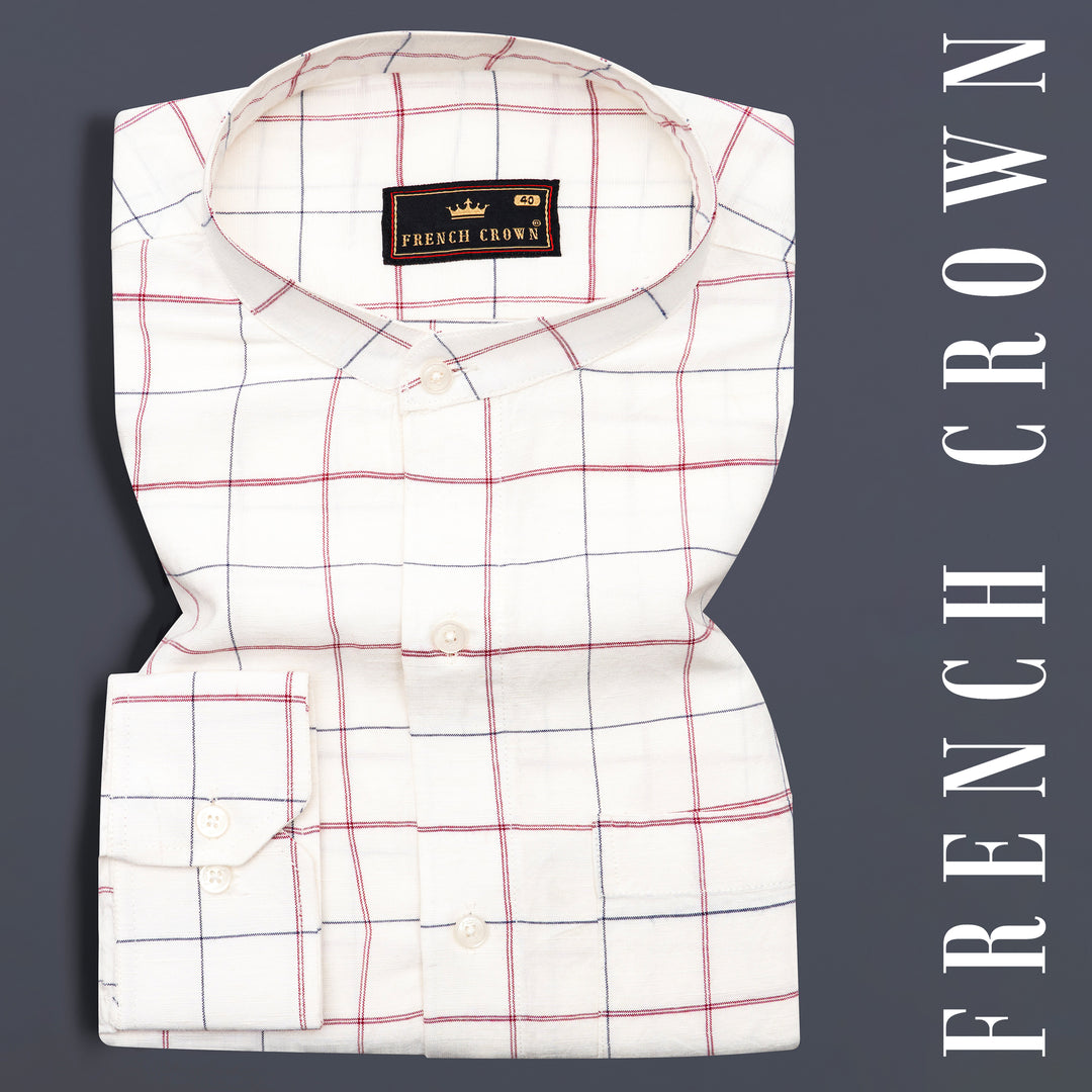 Platinum Cream Formal/Casual Checks-Plaid Premium Cotton Shirt For Men