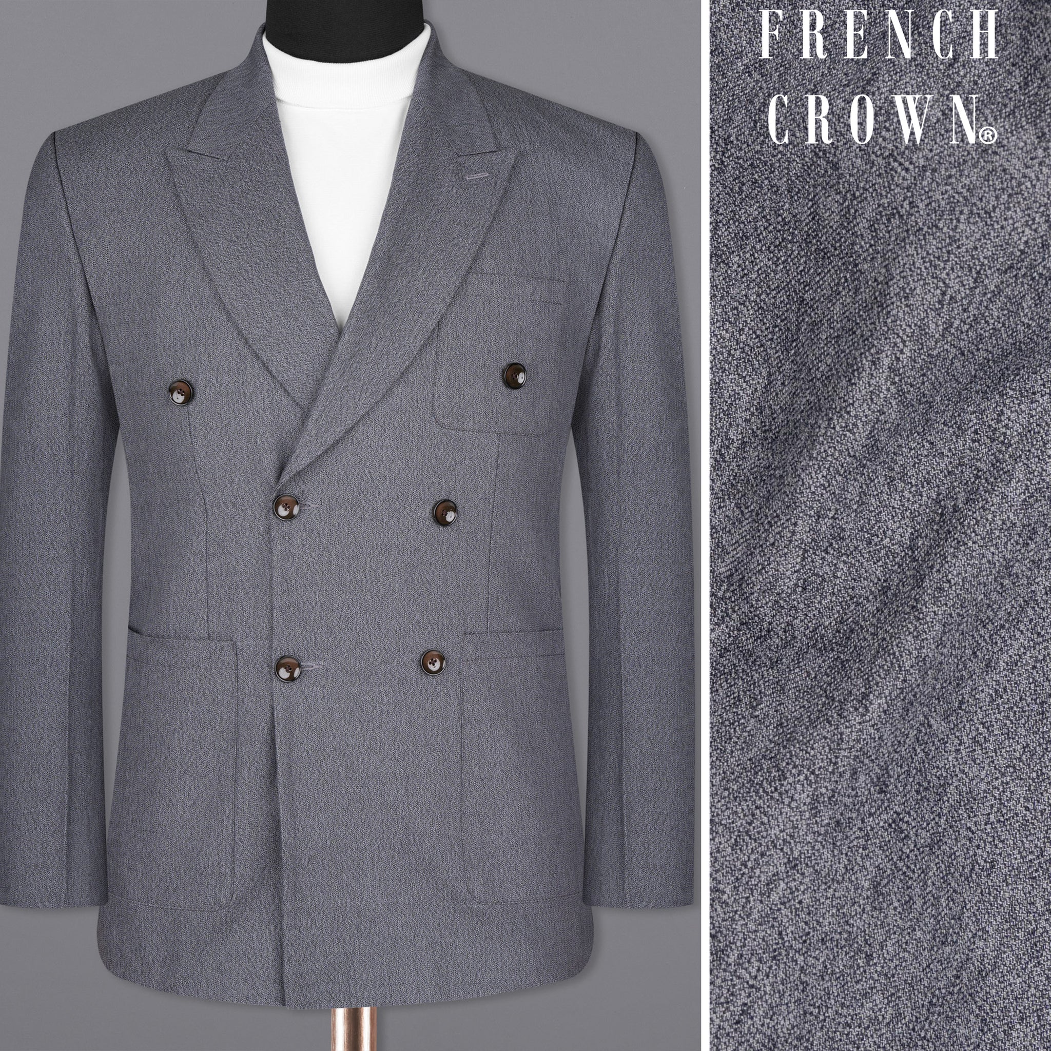 Oslo Gray Plain-Solid Double Breasted Premium Cotton Blazers For Men
