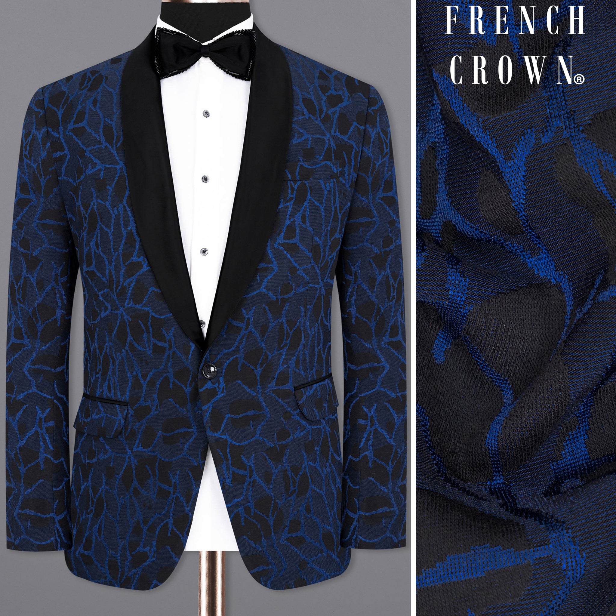 Downriver Blue with Thunder Black Textured Tuxedo Premium Blazers for Men