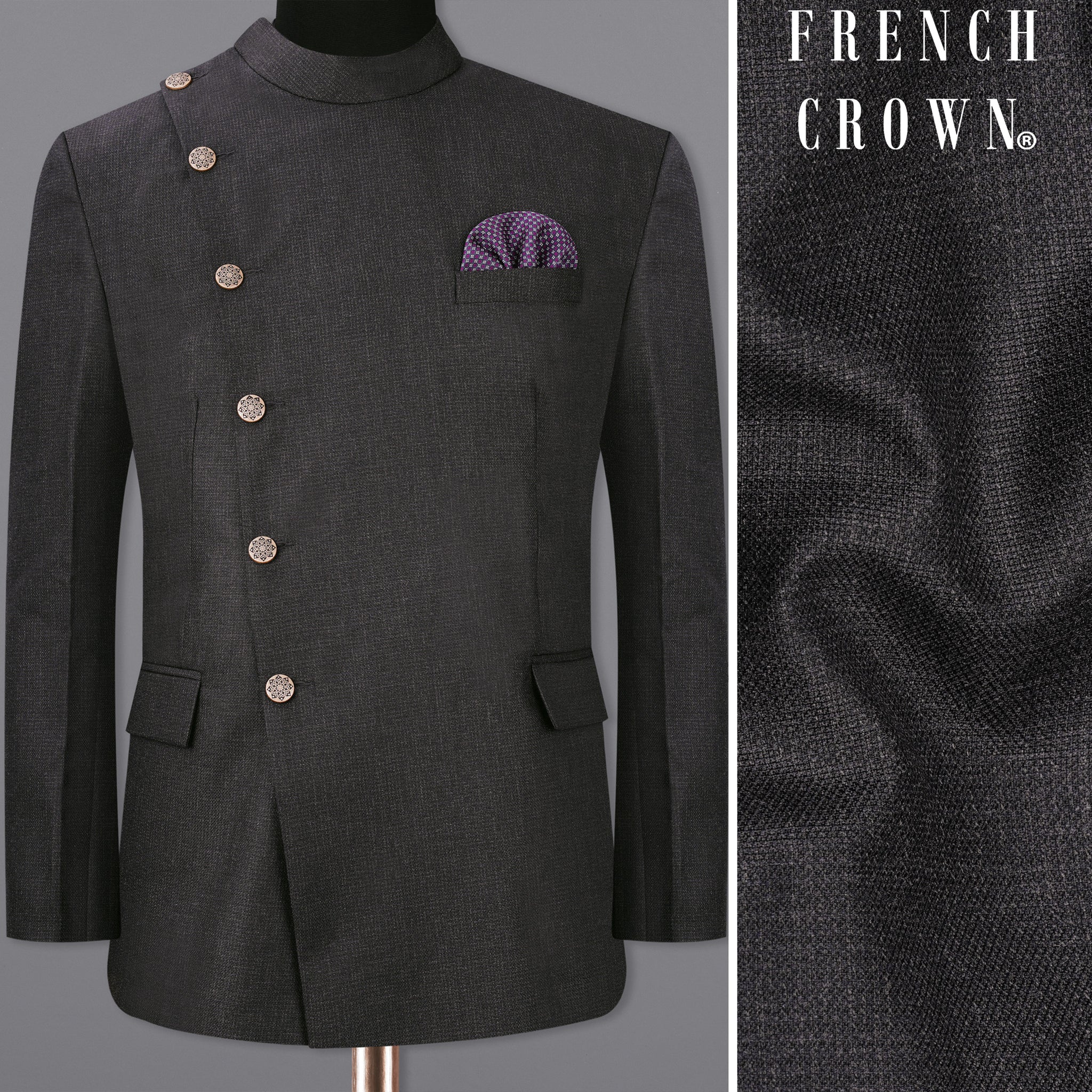 Piano Black Textured Premium Terry Rayon Bandhgala/Jodhpuri Blazers for ...