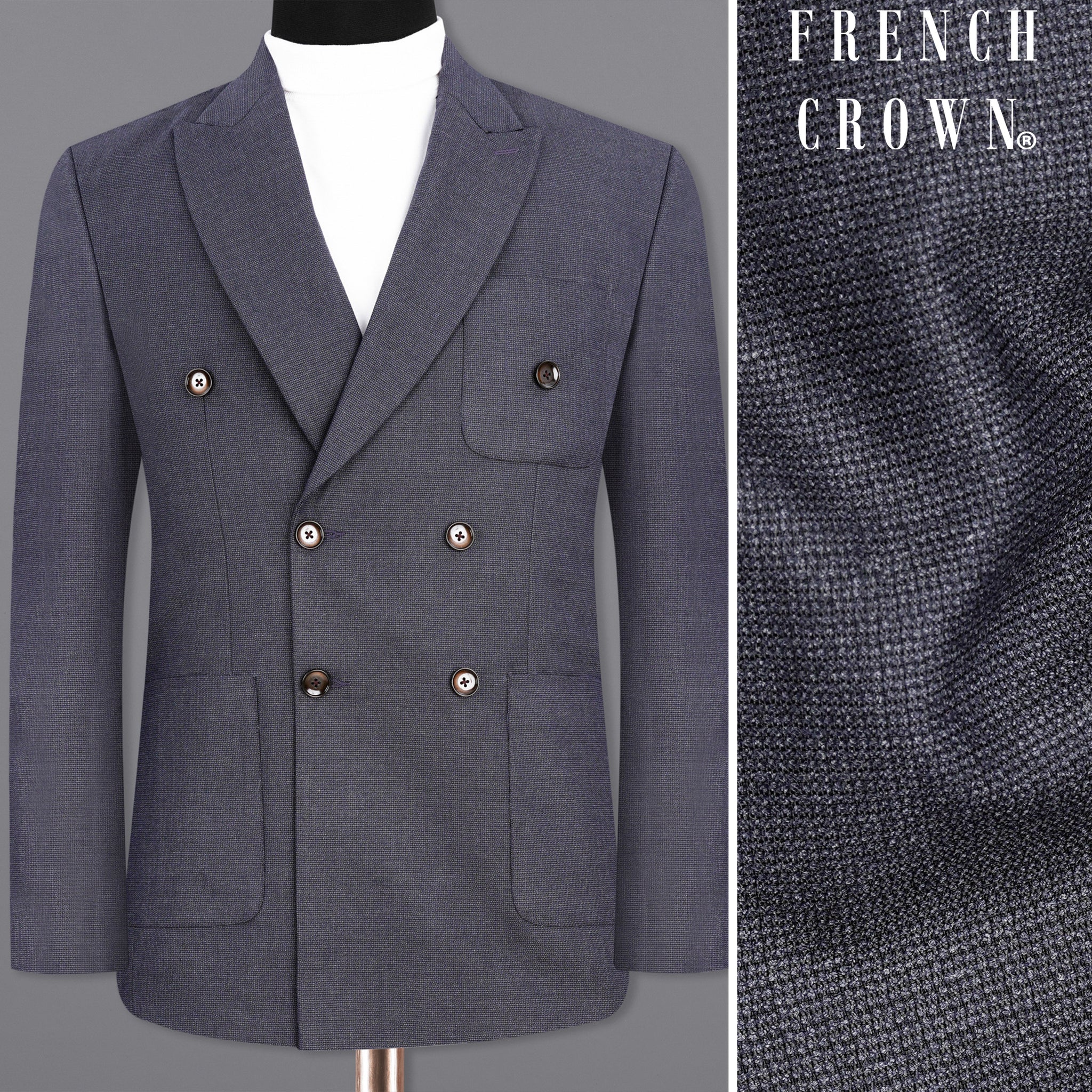 Scarpa Flow Gray Textured Premium Terry Rayon Double-Breasted-Blazer ...