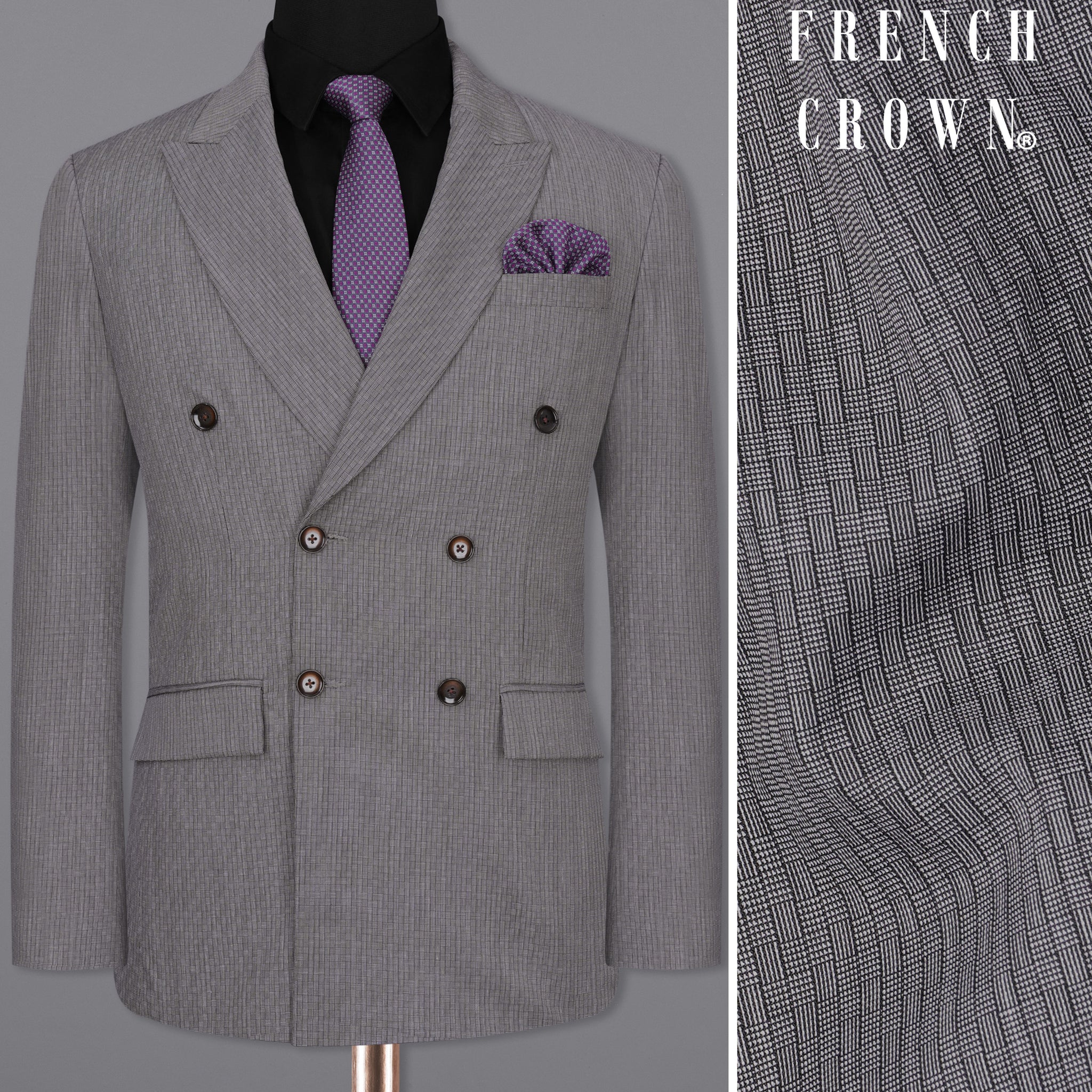 Mobster Gray Textured Premium Terry Rayon Double-Breasted-Blazers for Men.