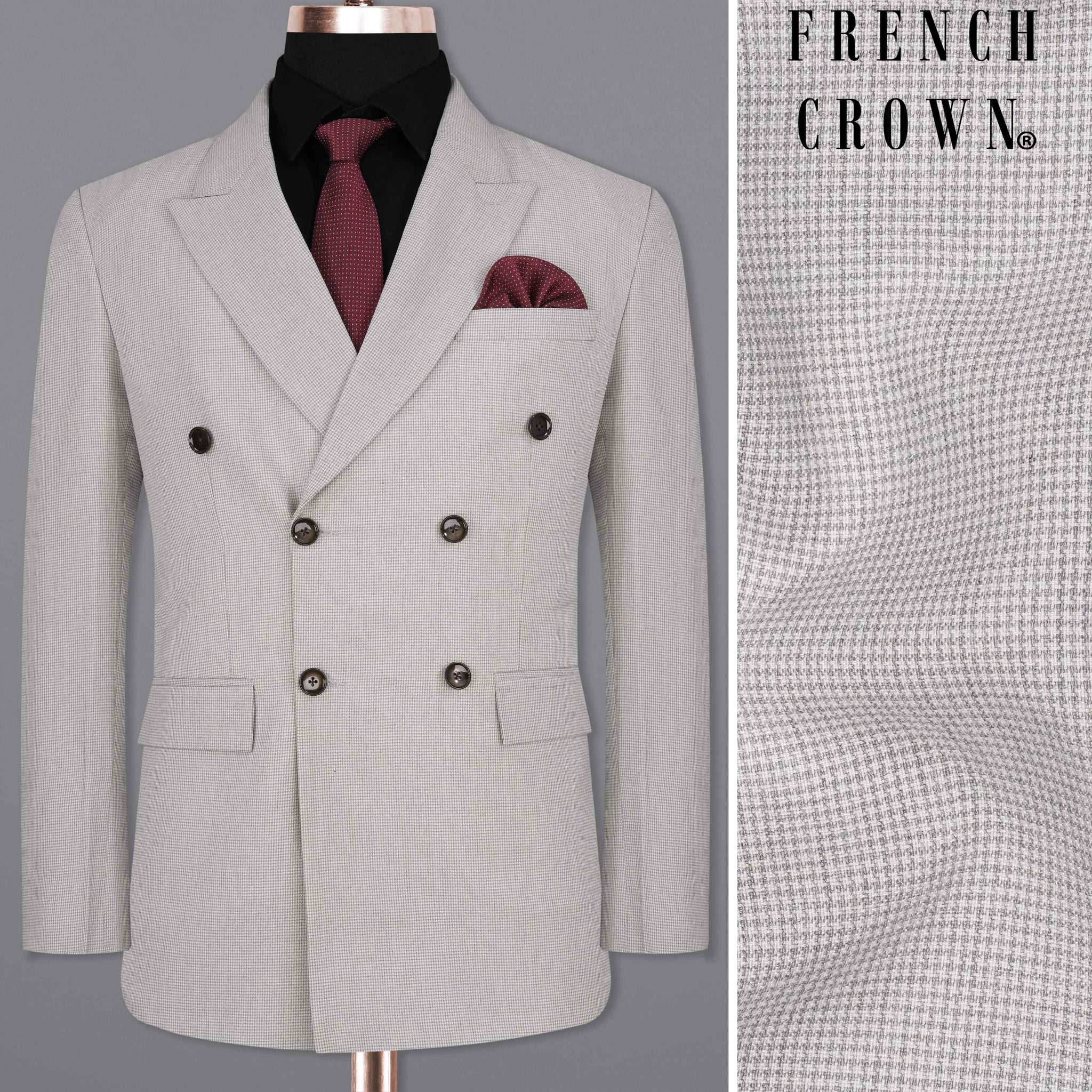 Pale Slate Gray Textured Premium Terry Rayon Double-Breasted-Blazers ...