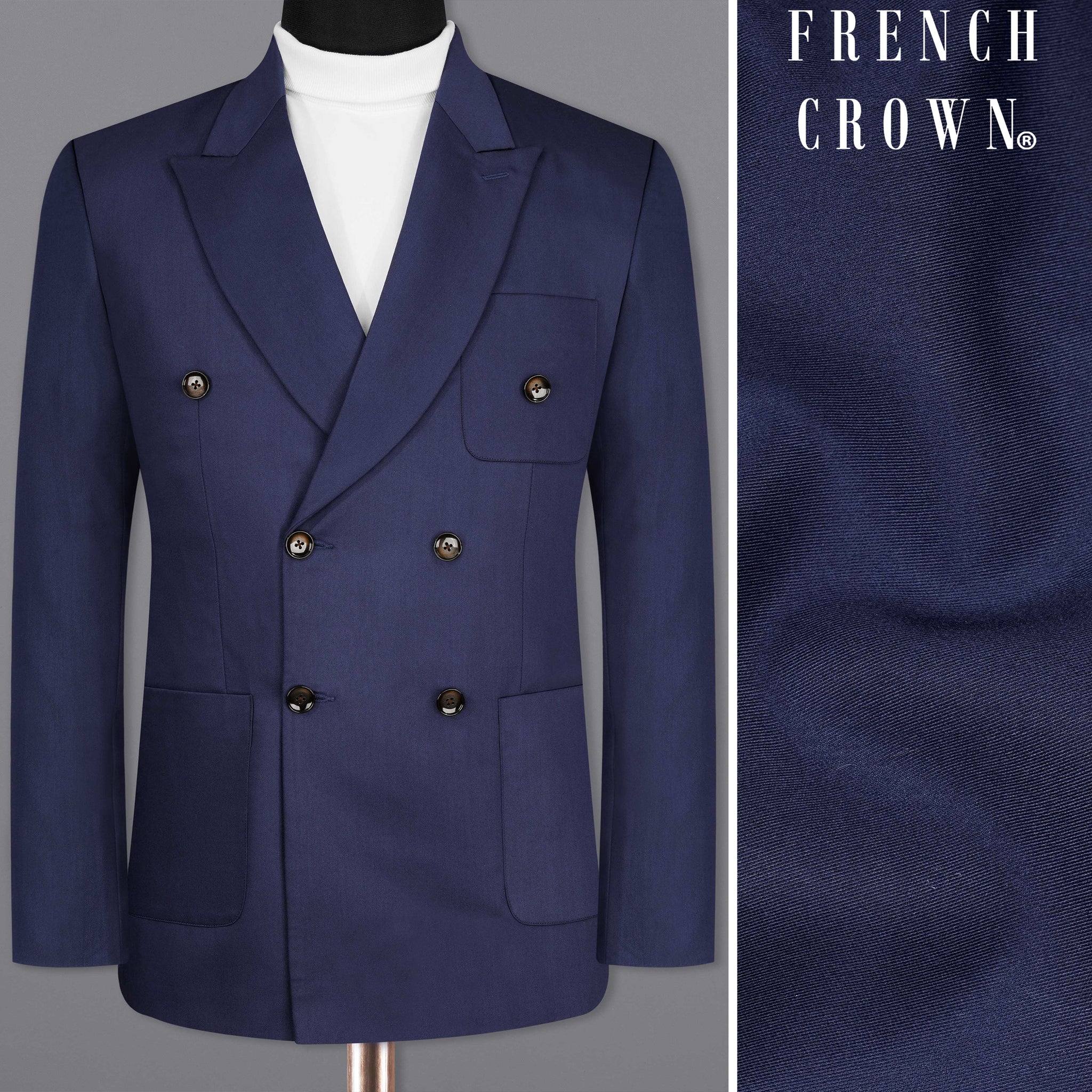 Ebony Clay Blue Textured Premium Terry Rayon Double-Breasted-Blazers ...