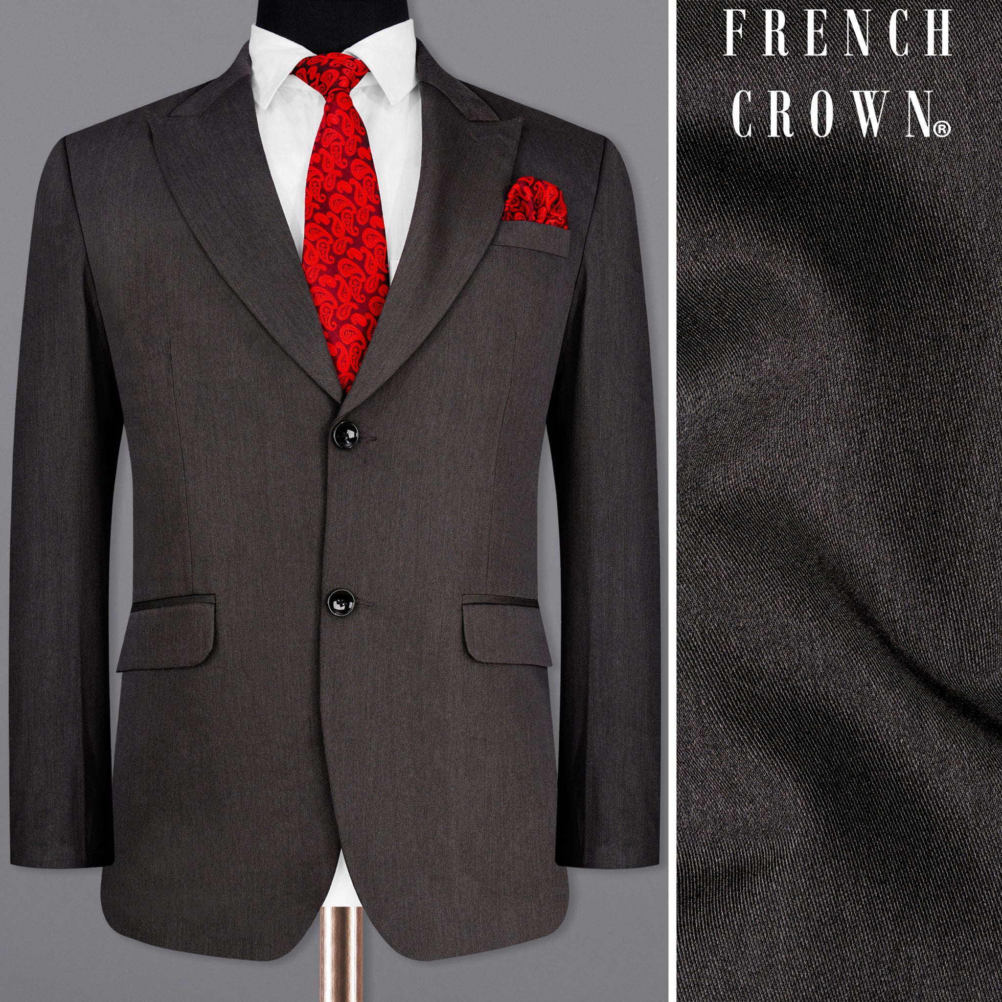 Thunder Steel Gray Textured Premium Terry Rayon Single-Breasted-Blazers ...