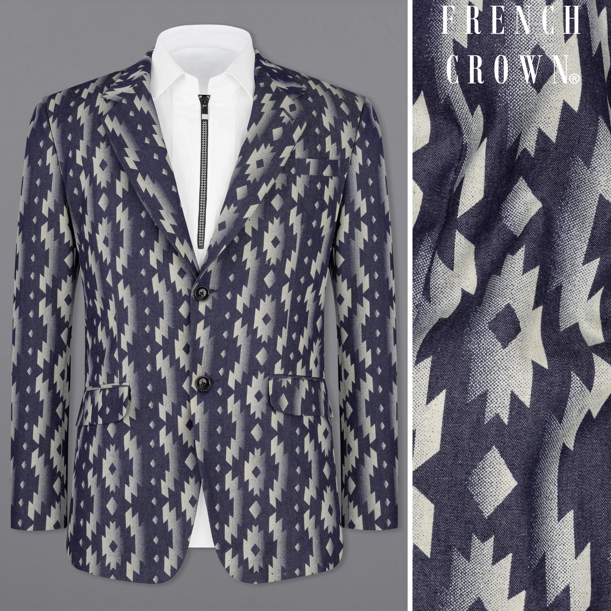 Gunmetal Blue with Nobel Cream Iktat prints Premium Cotton Single ...