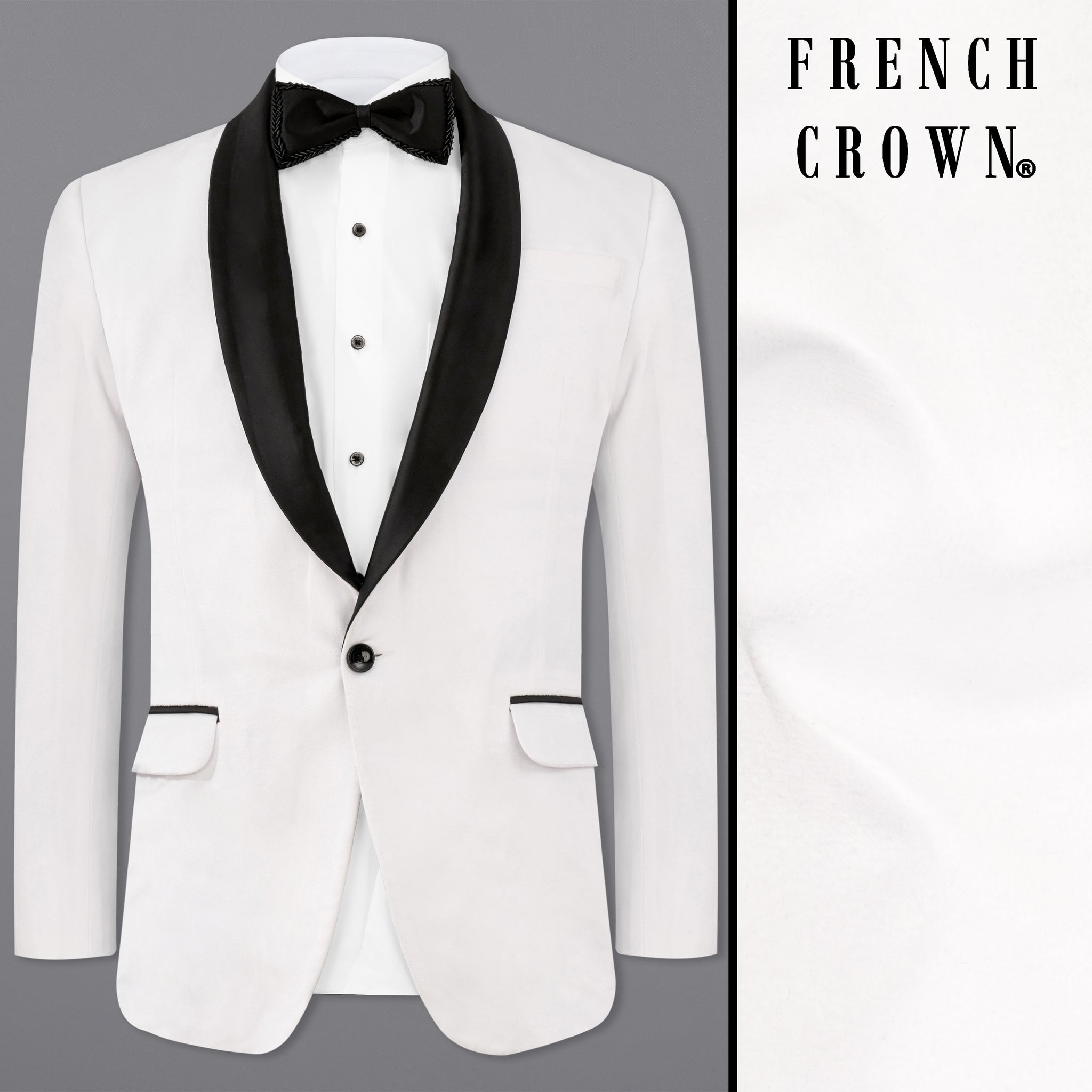Bright White Velvet Plain-Solid Premium Tuxedo-Blazer for Men.