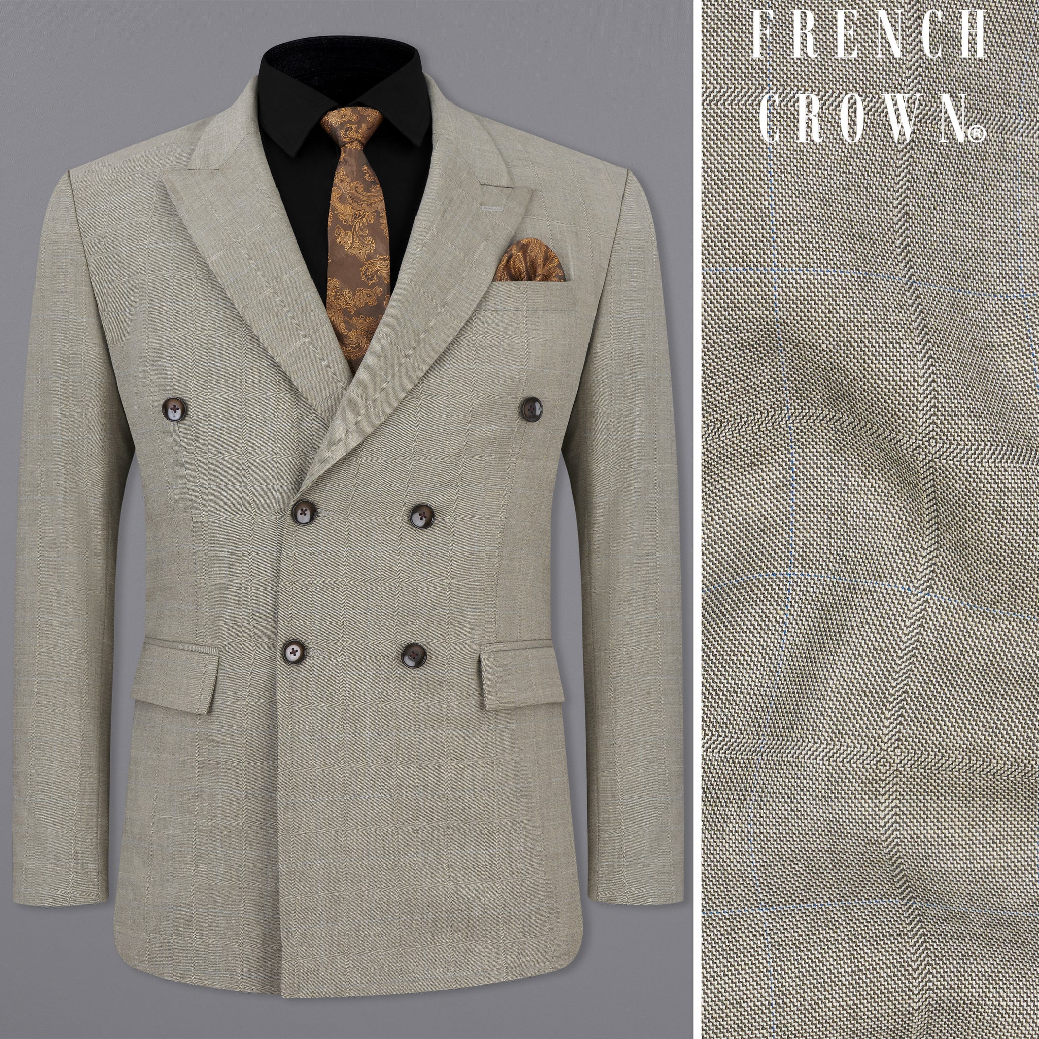 Sandrift Gray Checks-Plaid Premium Terry-Rayon Double-Breasted-Blazers ...