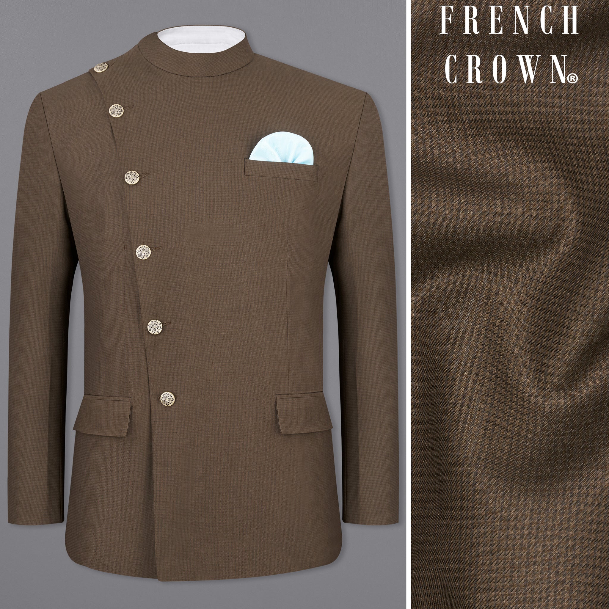 Judge Brown Textured Premium Terry-Rayon Bandhgala/Jodhpuri Blazers for ...