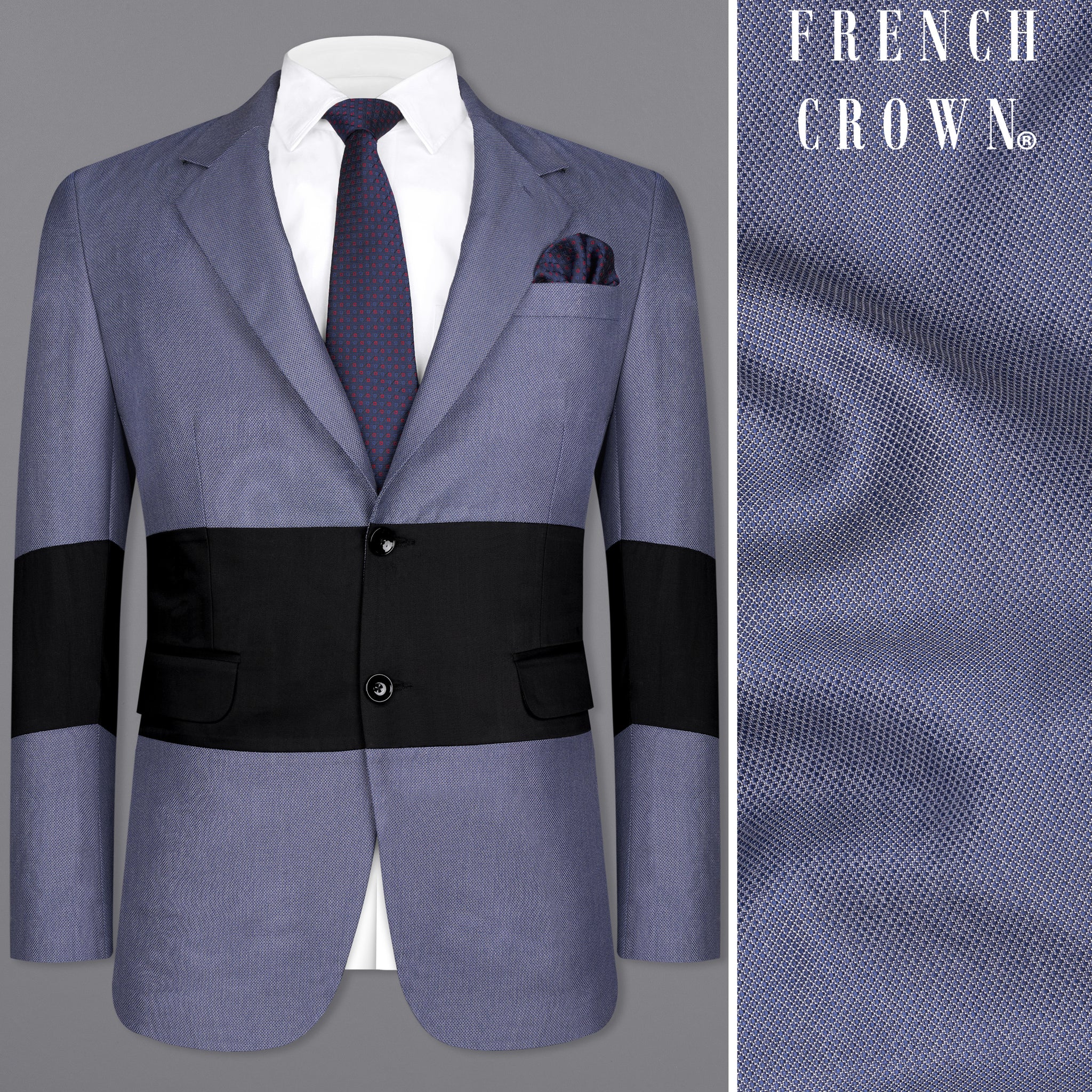 Dolphin Blue Textured Premium Terry-Rayon Single Breasted Blazers for Men.