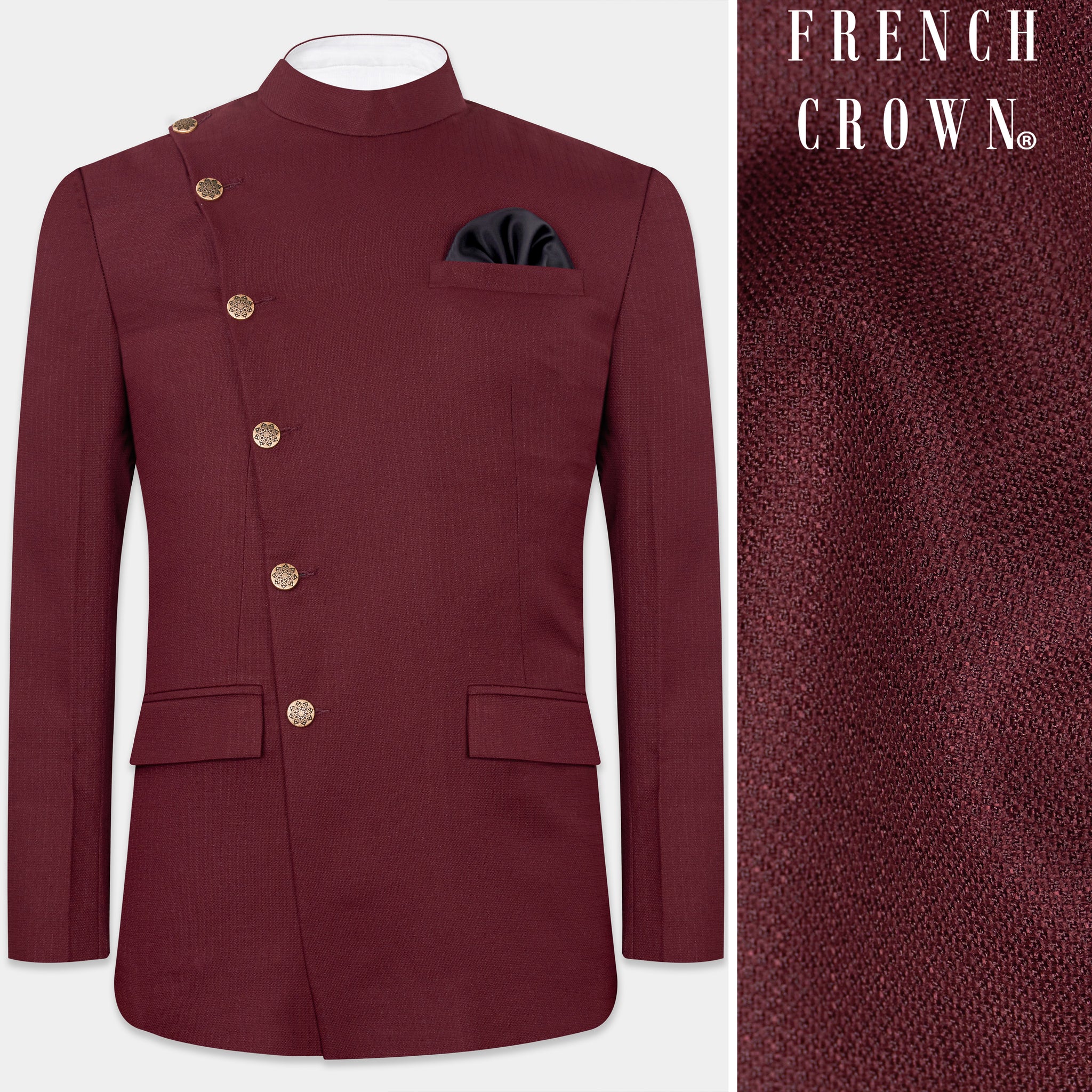Pinkish Maroon Textured Premium Terry-Rayon Bandhgala/Jodhpuri Blazers ...