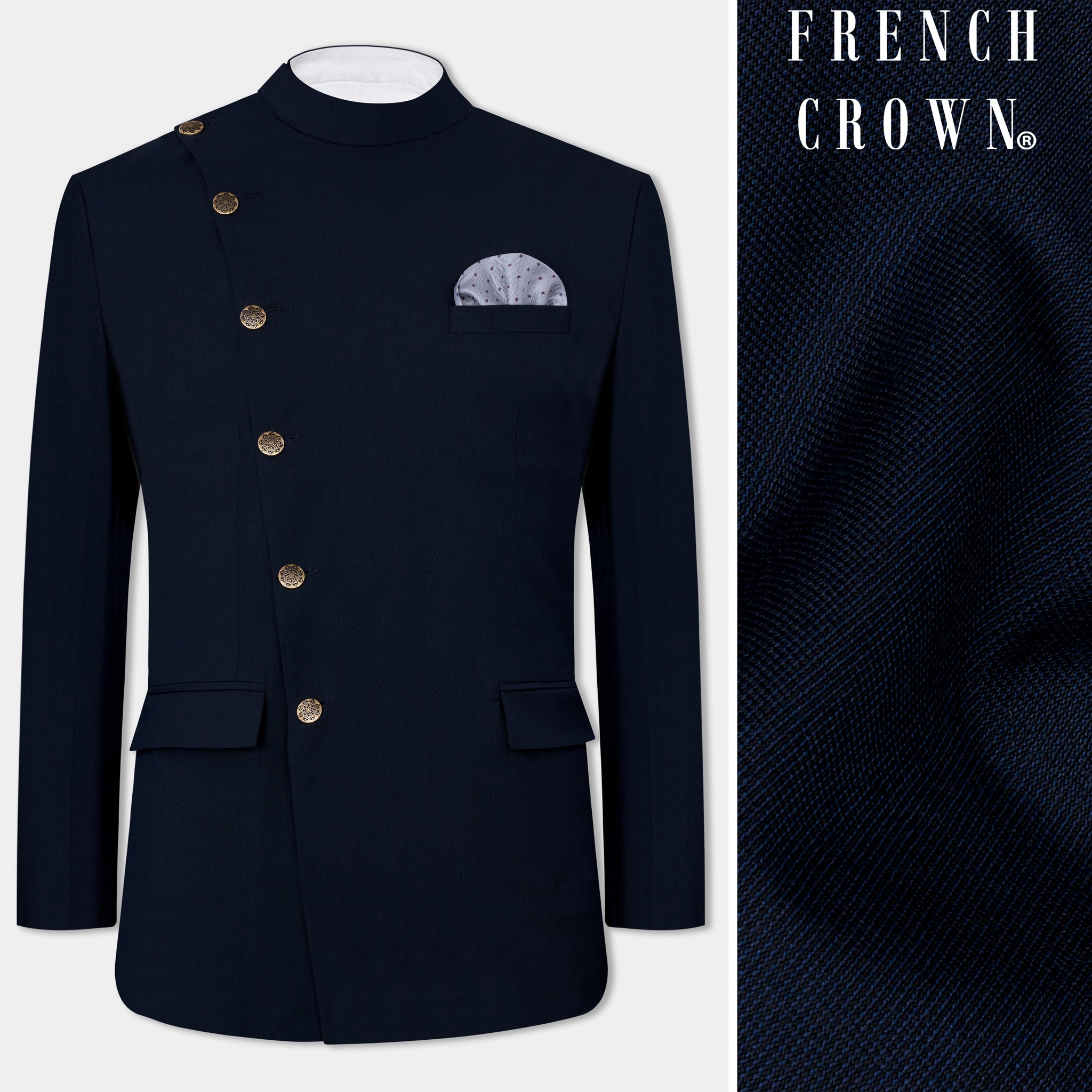 Cinder Blue Plain-Solid Premium Wool-Blend Bandhgala/Jodhpuri Blazers ...