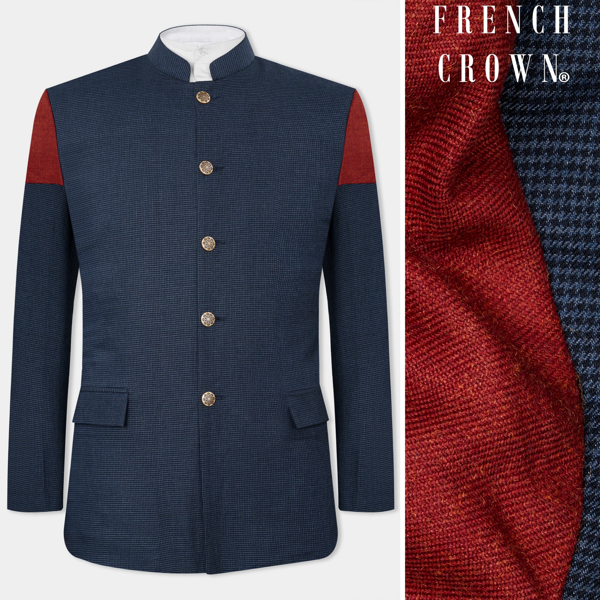 Limed Spruce Blue Textured Premium Wool-Blend Bandhgala/Jodhpuri ...