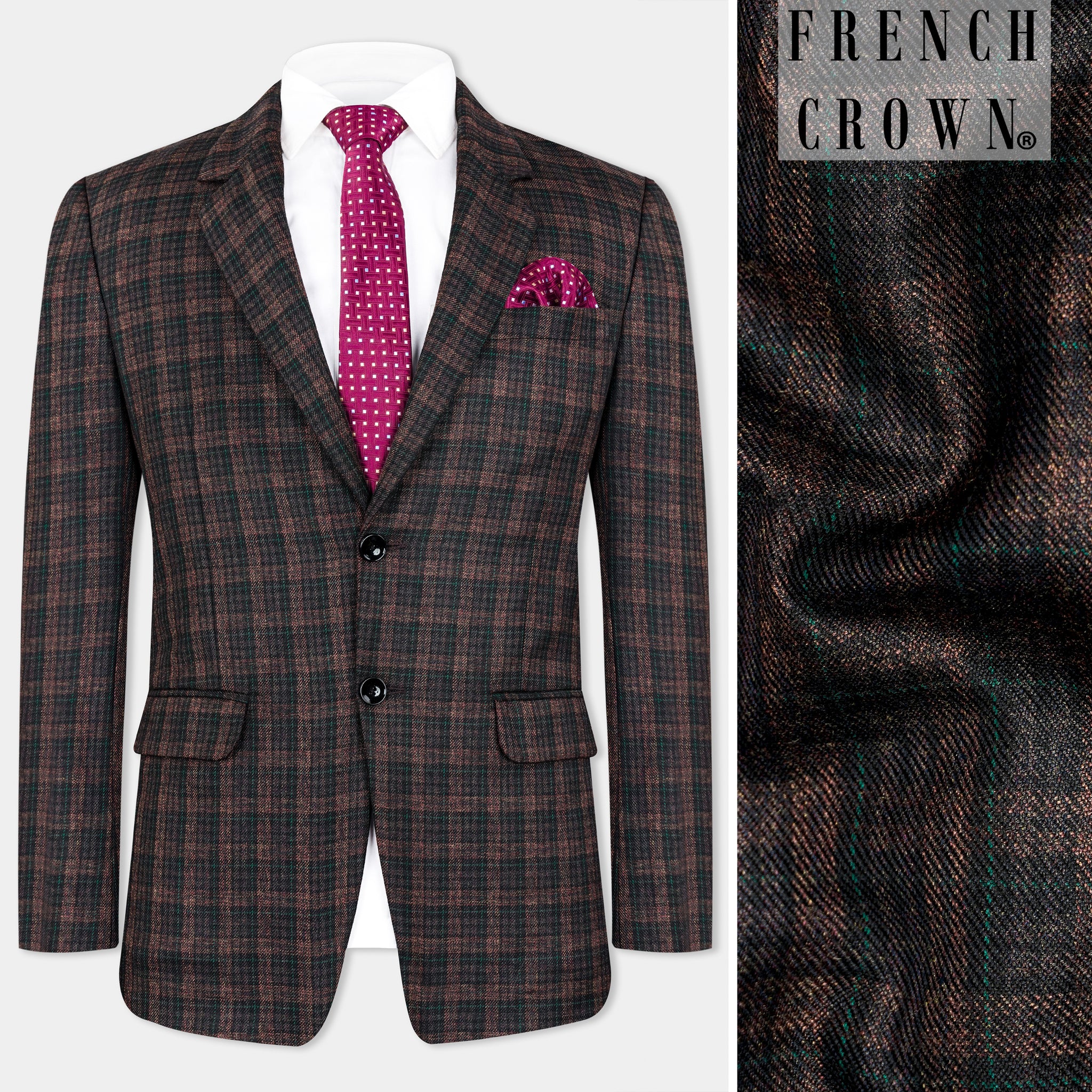 bole brown with ebony clay black Checks-Plaid Premium Wool-Blend Single ...