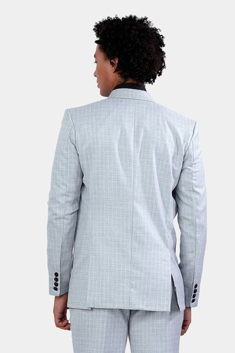 Tiara Gray Checks-Plaid Premium Wool-Blend Single Breasted Blazers for Men.